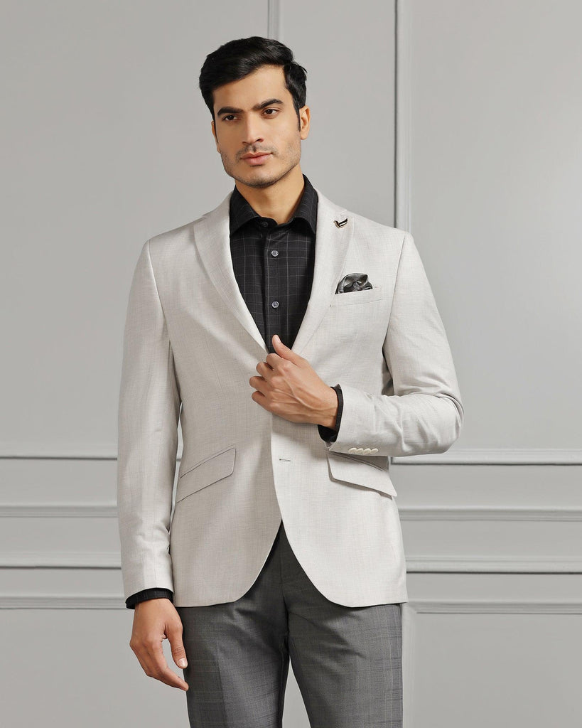 Linen Formal Light Grey Textured Blazer - Amber