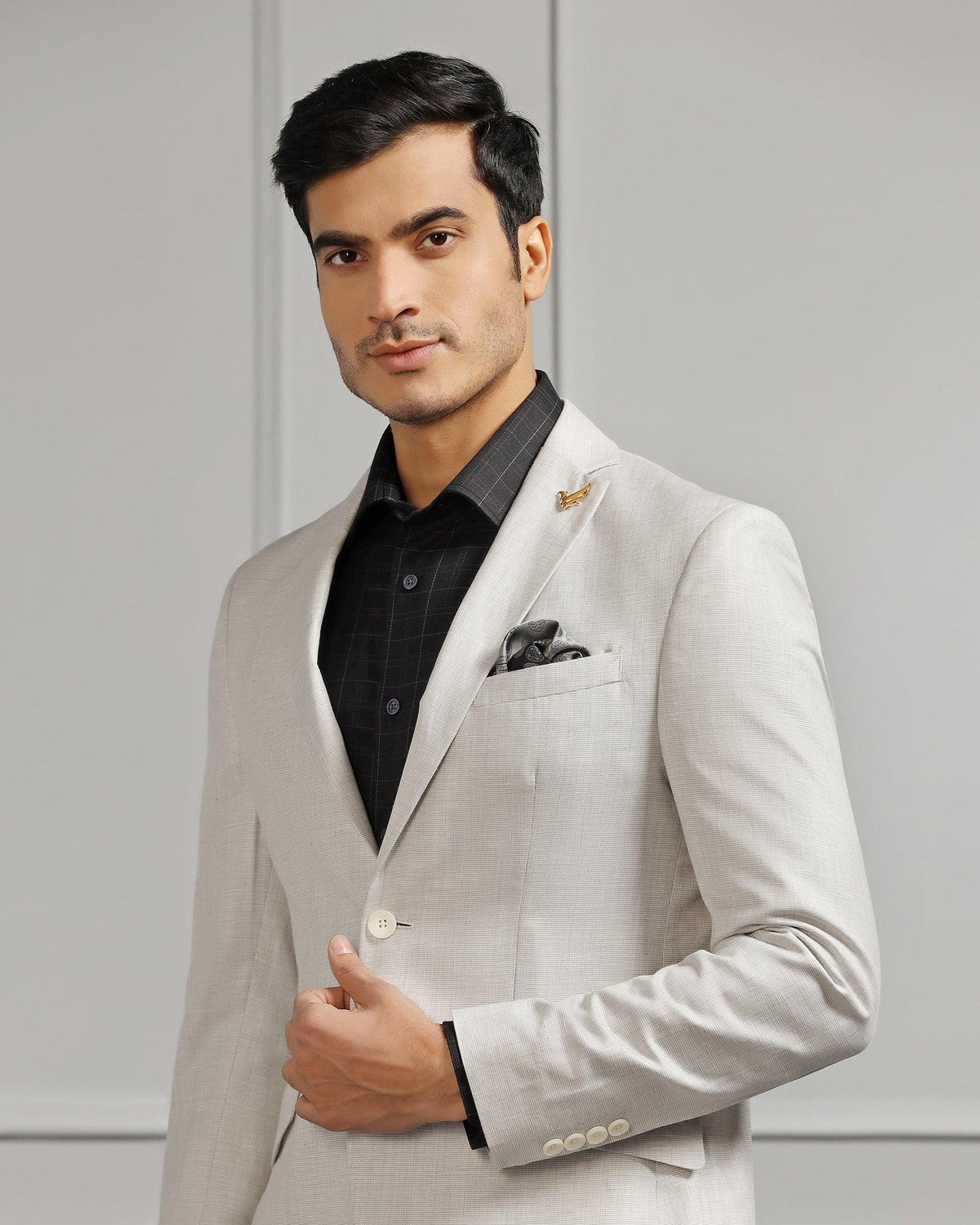 Buy Luxe Linen Formal Light Grey Textured Blazer Online