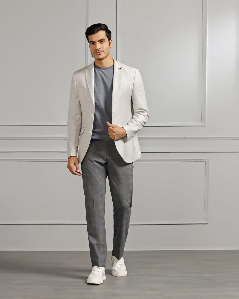 Linen Formal Light Grey Textured Blazer - Amber