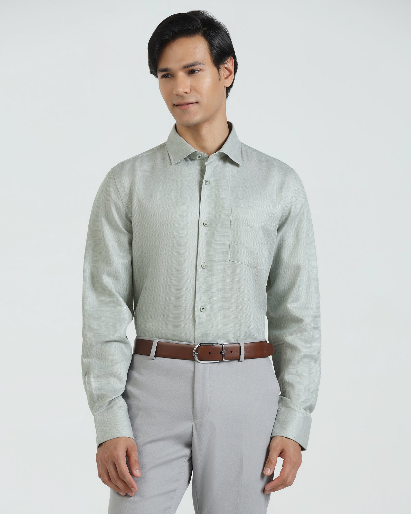 Buy Sand Linen Olive Textured Shirt Online India
