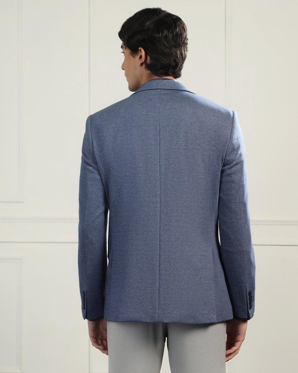 Buy Luxe Formal Blue Textured Blazer - Baleno Collection