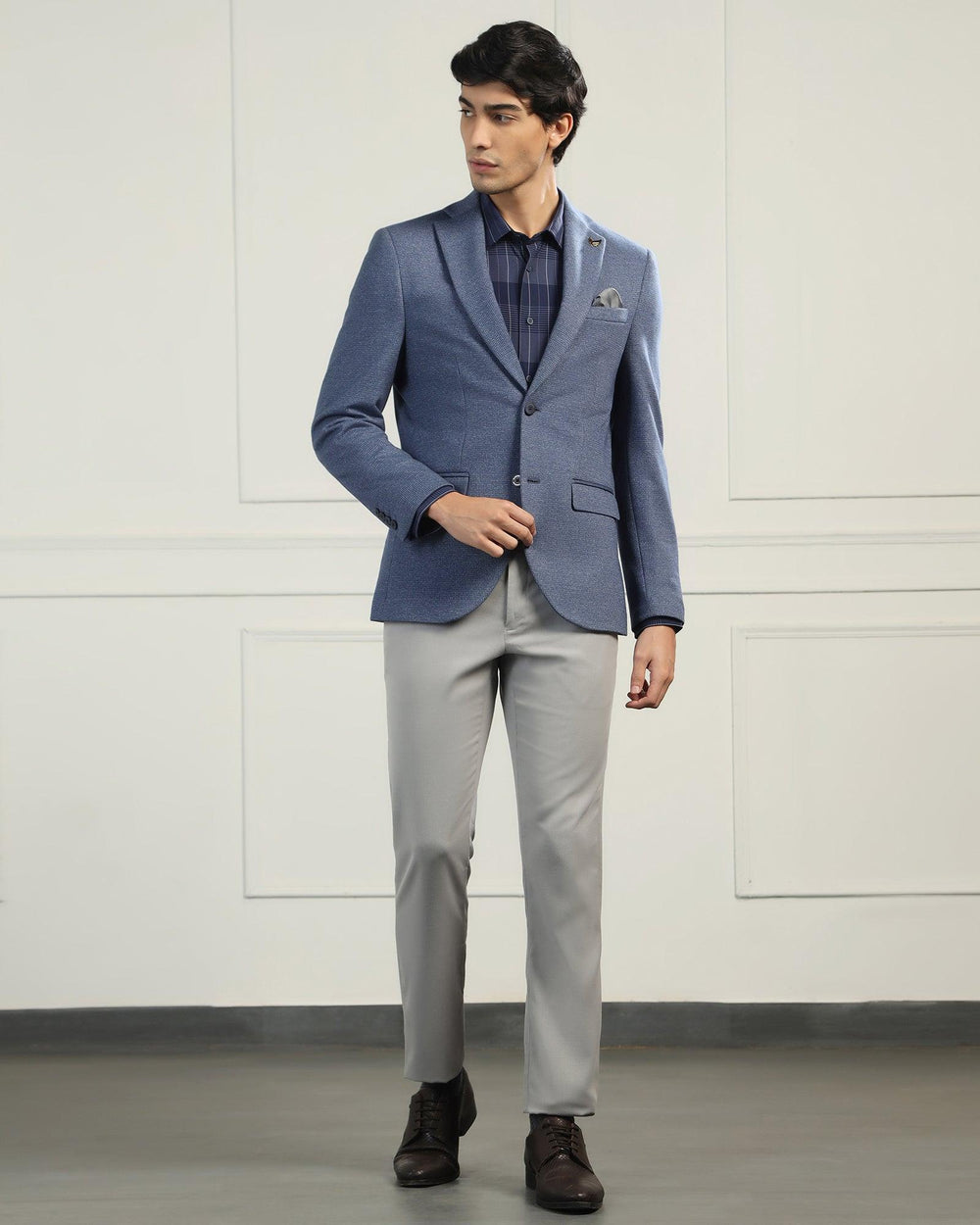 Buy Luxe Formal Blue Textured Blazer - Baleno Collection
