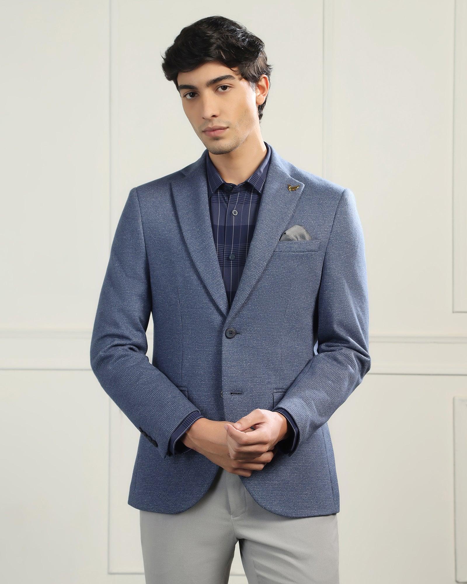 Buy Luxe Formal Blue Textured Blazer - Baleno Collection