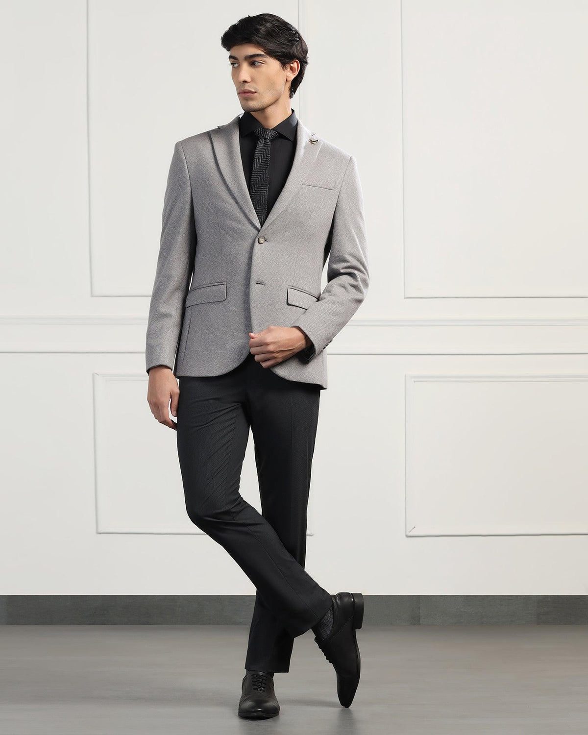 Buy Luxe Formal Grey Textured Blazer - Baleno Collection