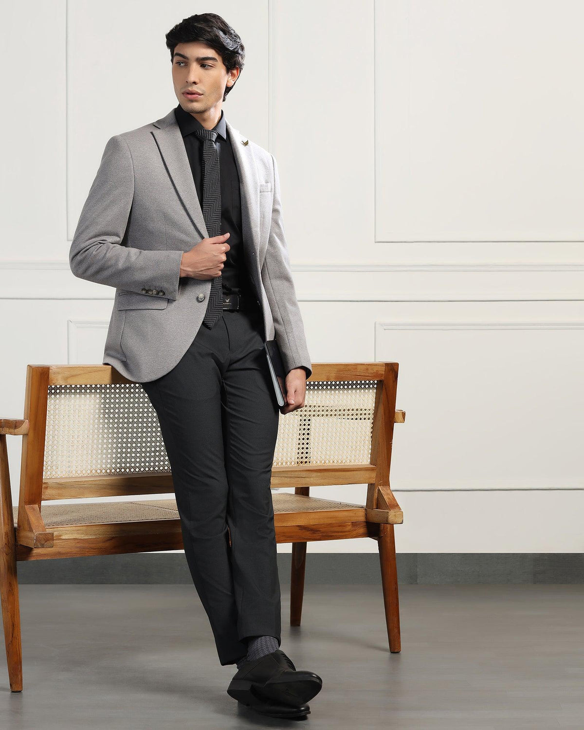 Buy Luxe Formal Grey Textured Blazer - Baleno Collection
