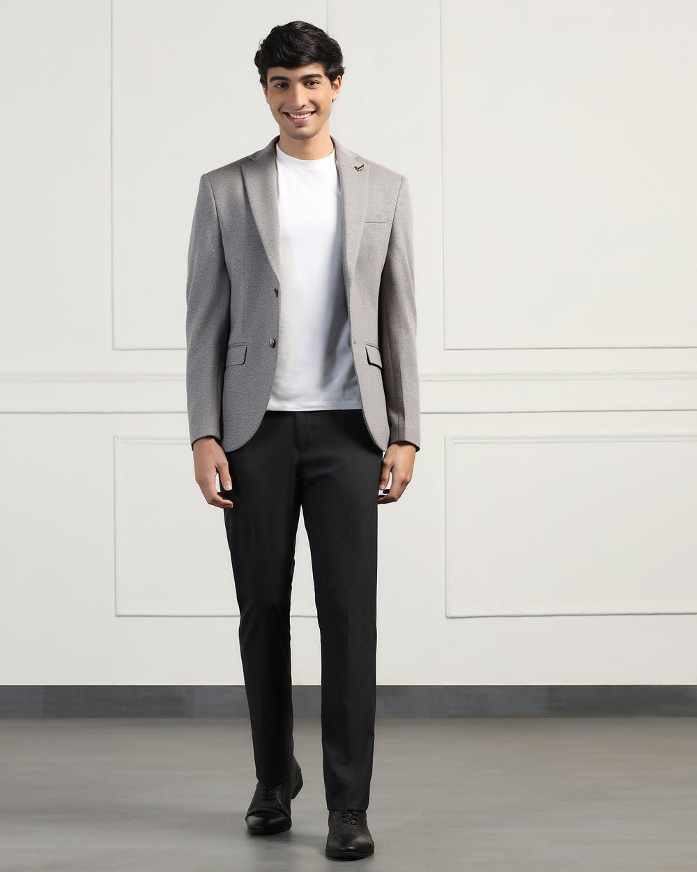 Buy Luxe Formal Grey Textured Blazer - Baleno Collection