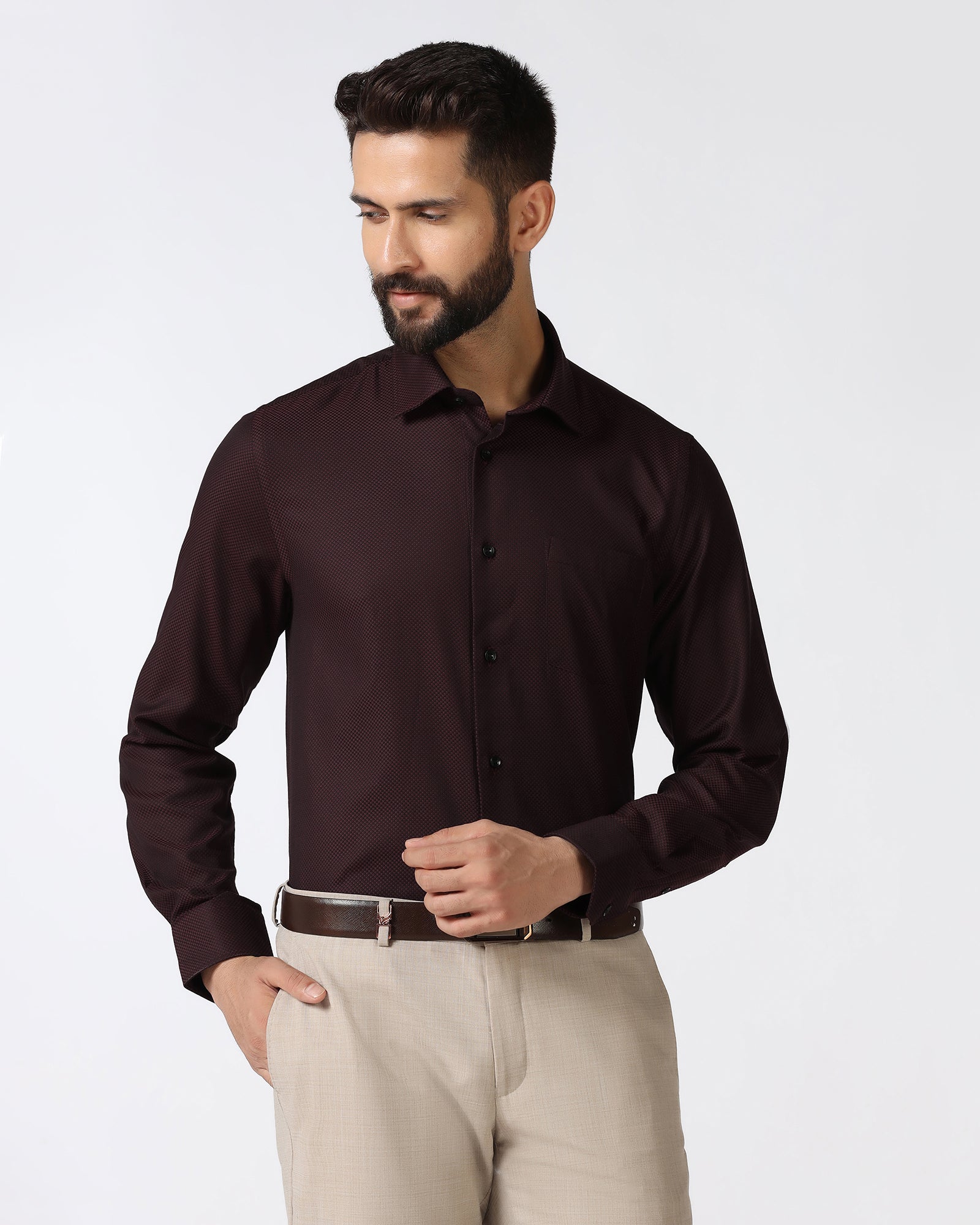 Buy Maroon Textured Shirt From Weapon Collection Online