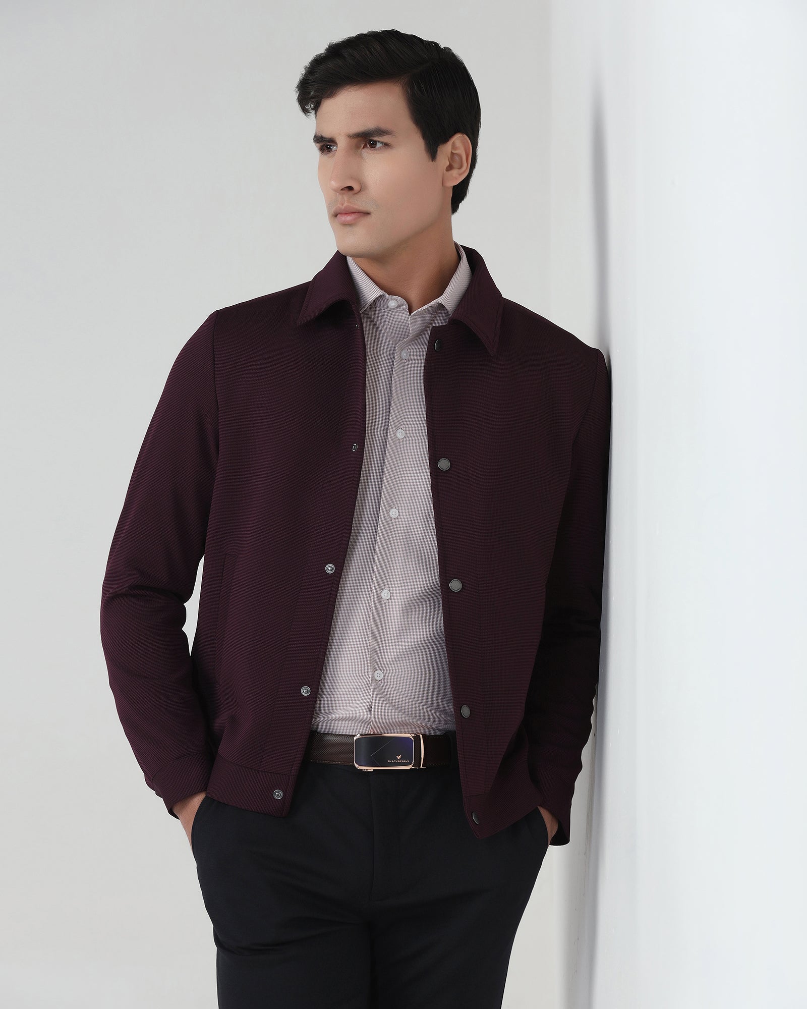 Buy Maroon Textured Zipper Jacket - Joan Online