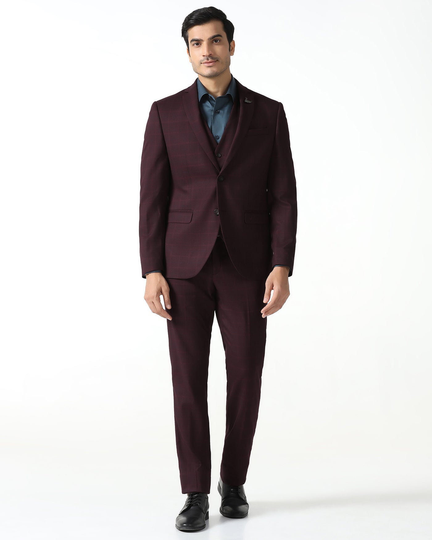 Buy Maroon Three Piece Check Suit - Qester Collection