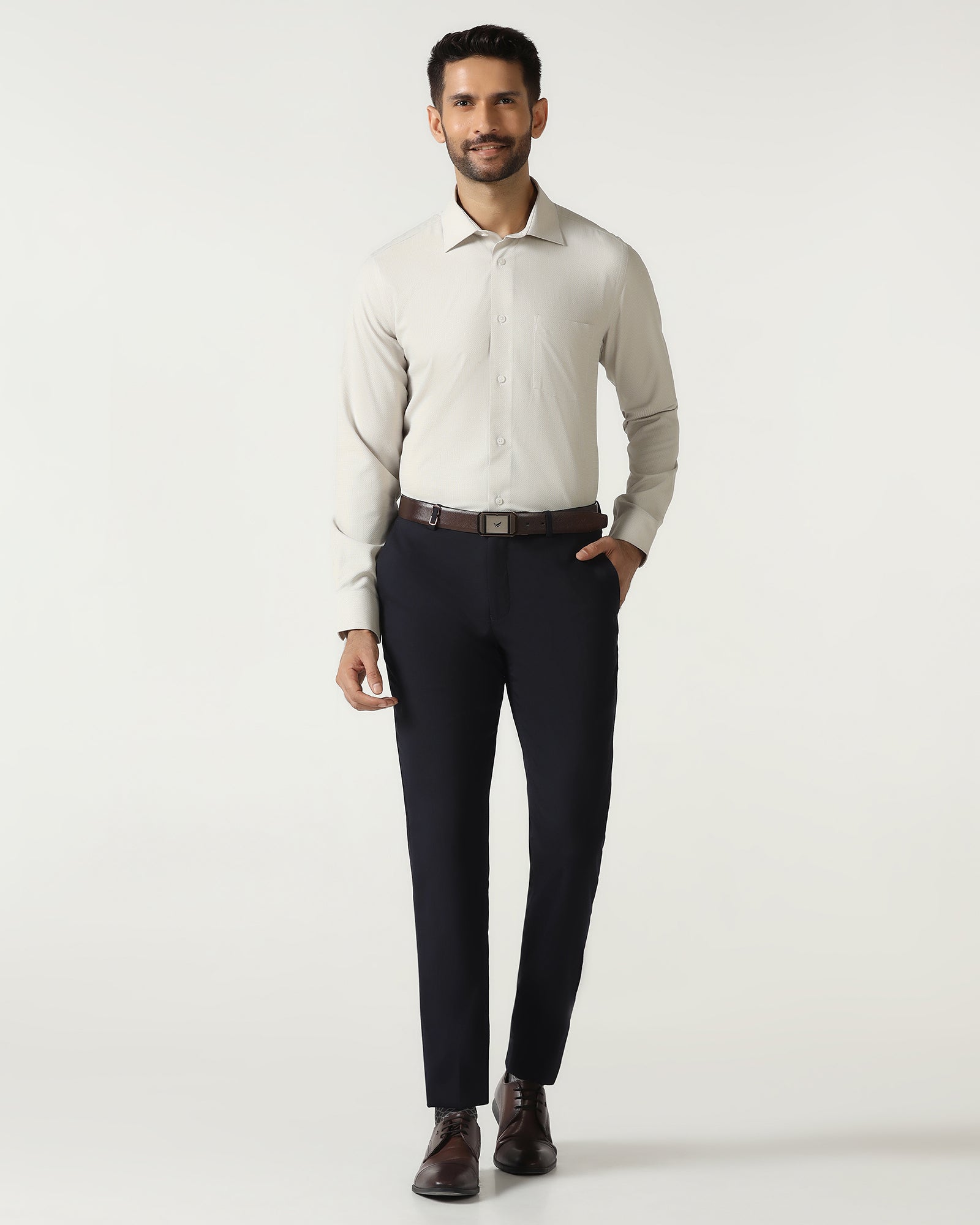 Buy Navy Luxe Solid Trouser From Meter Collection Online