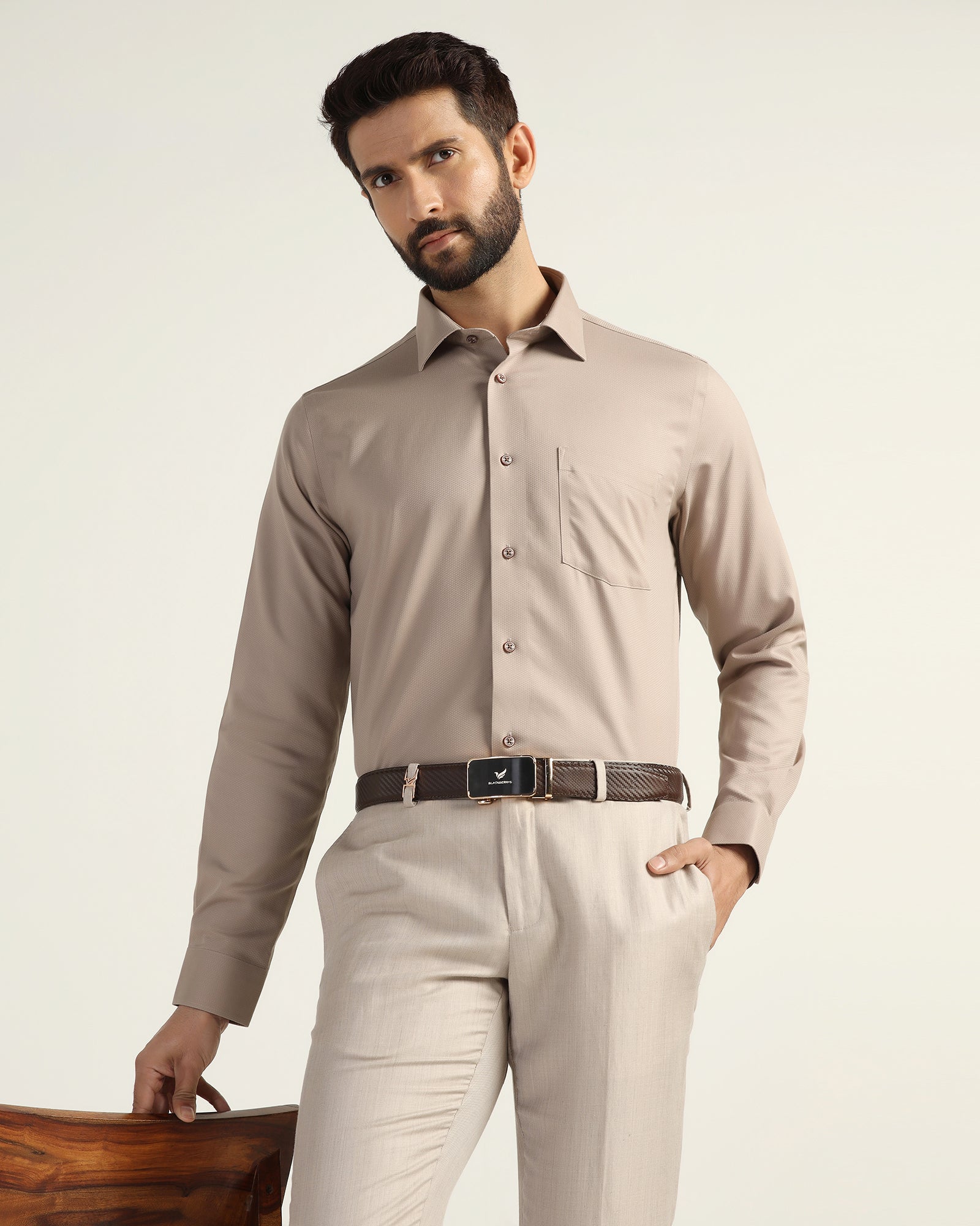 Buy E31 UnWrinkle Tan Textured Shirt Online India