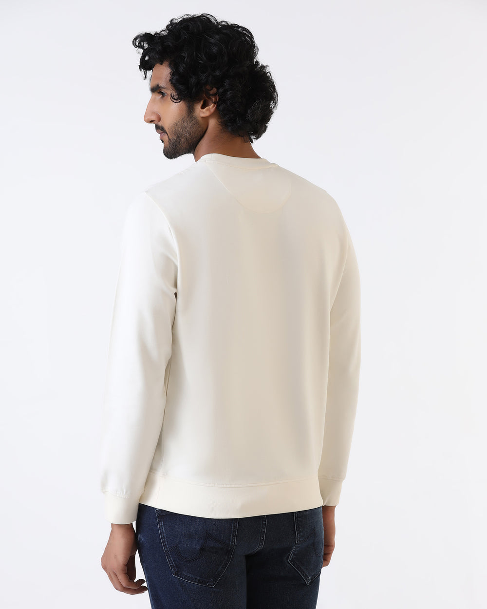Buy Off White Crew Neck Solid Sweatshirt Online