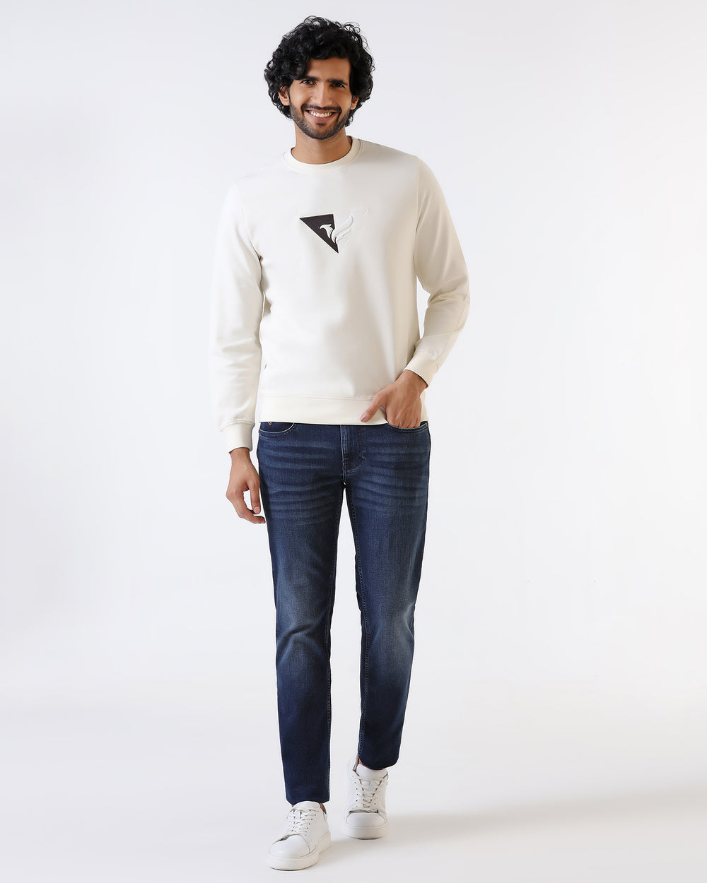 Buy Off White Crew Neck Solid Sweatshirt Online
