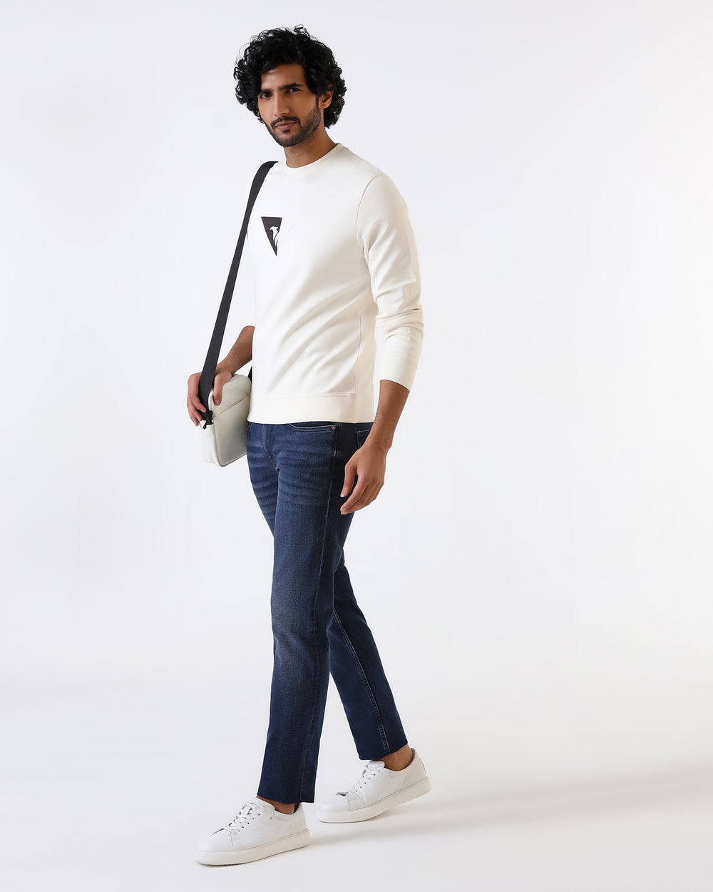 Buy Off White Crew Neck Solid Sweatshirt Online