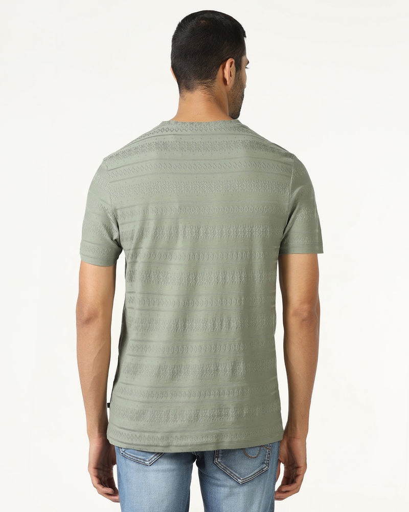 Buy Olive Crew Neck Textured T-Shirt - Lep Collection