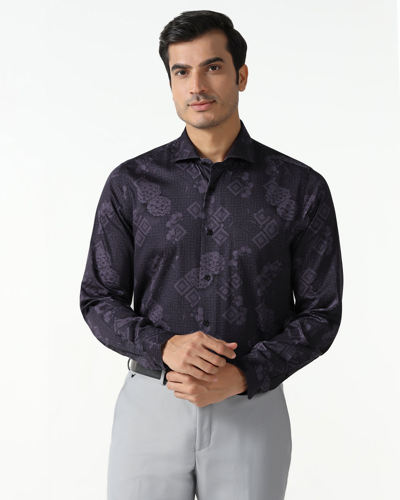 Buy Plum Printed Shirt From Pristine Collection Online