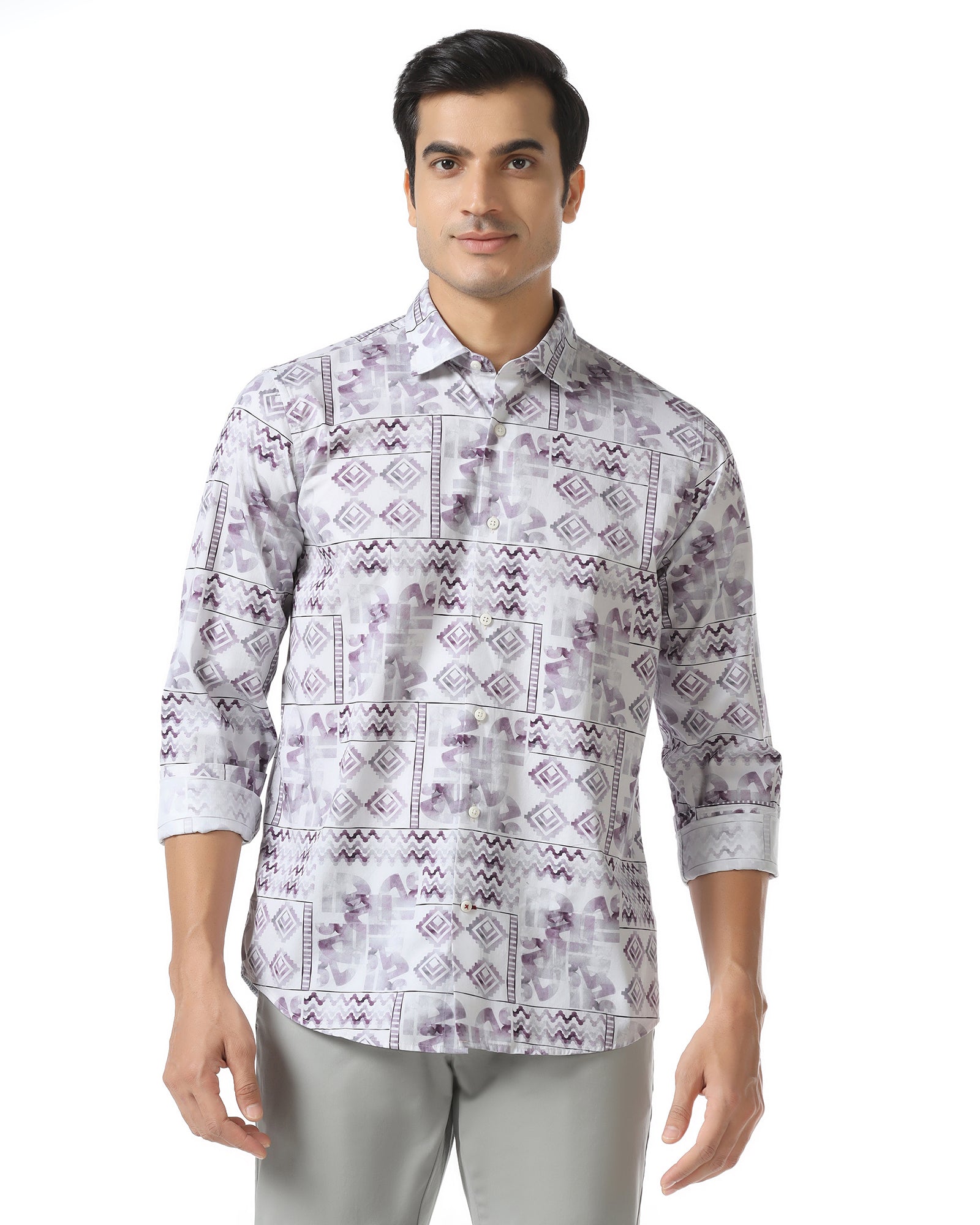 Buy Plum Printed Shirt From Ryne Collection Online