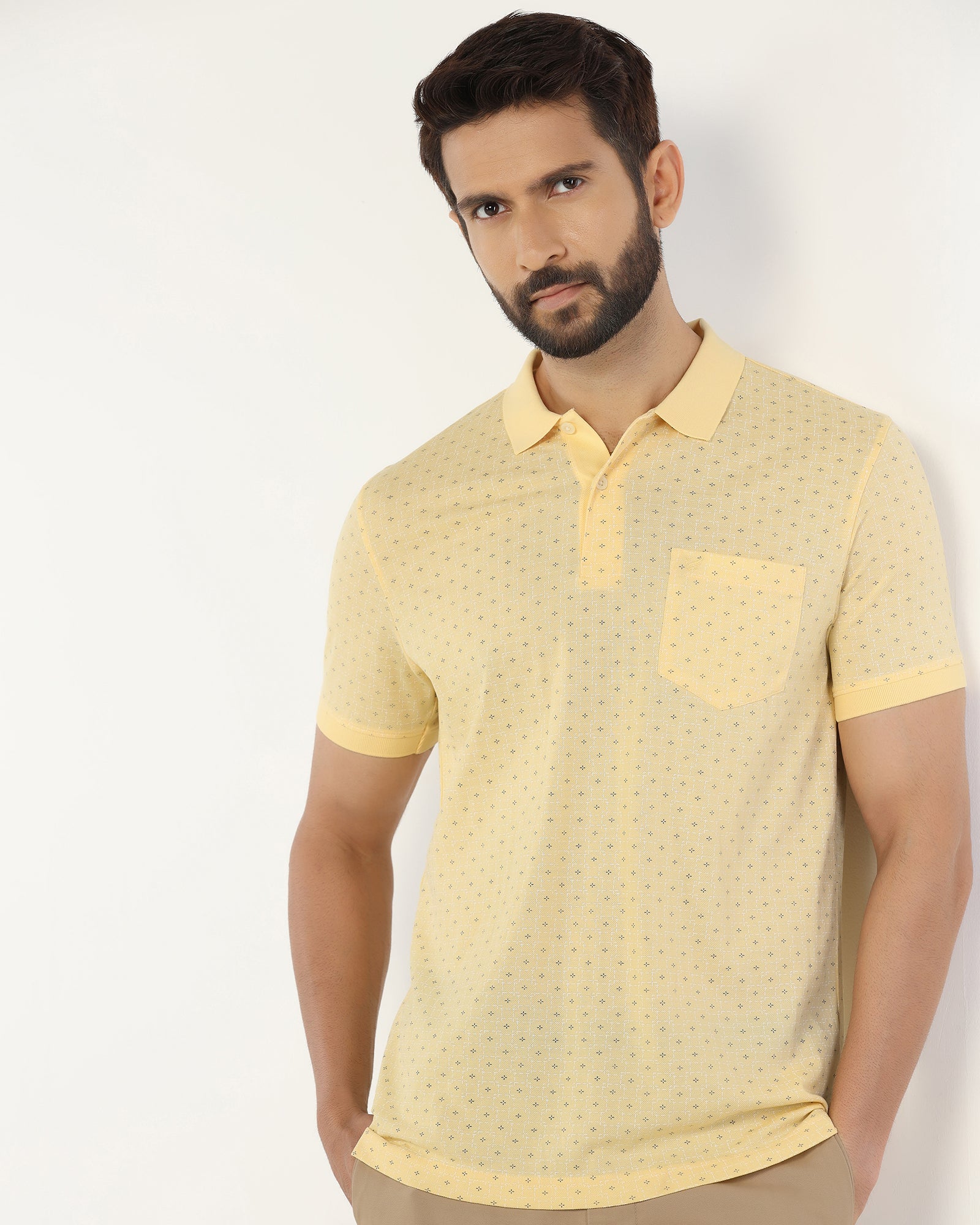 Buy Henry Yellow Printed Polo T-Shirt With Pocket Online