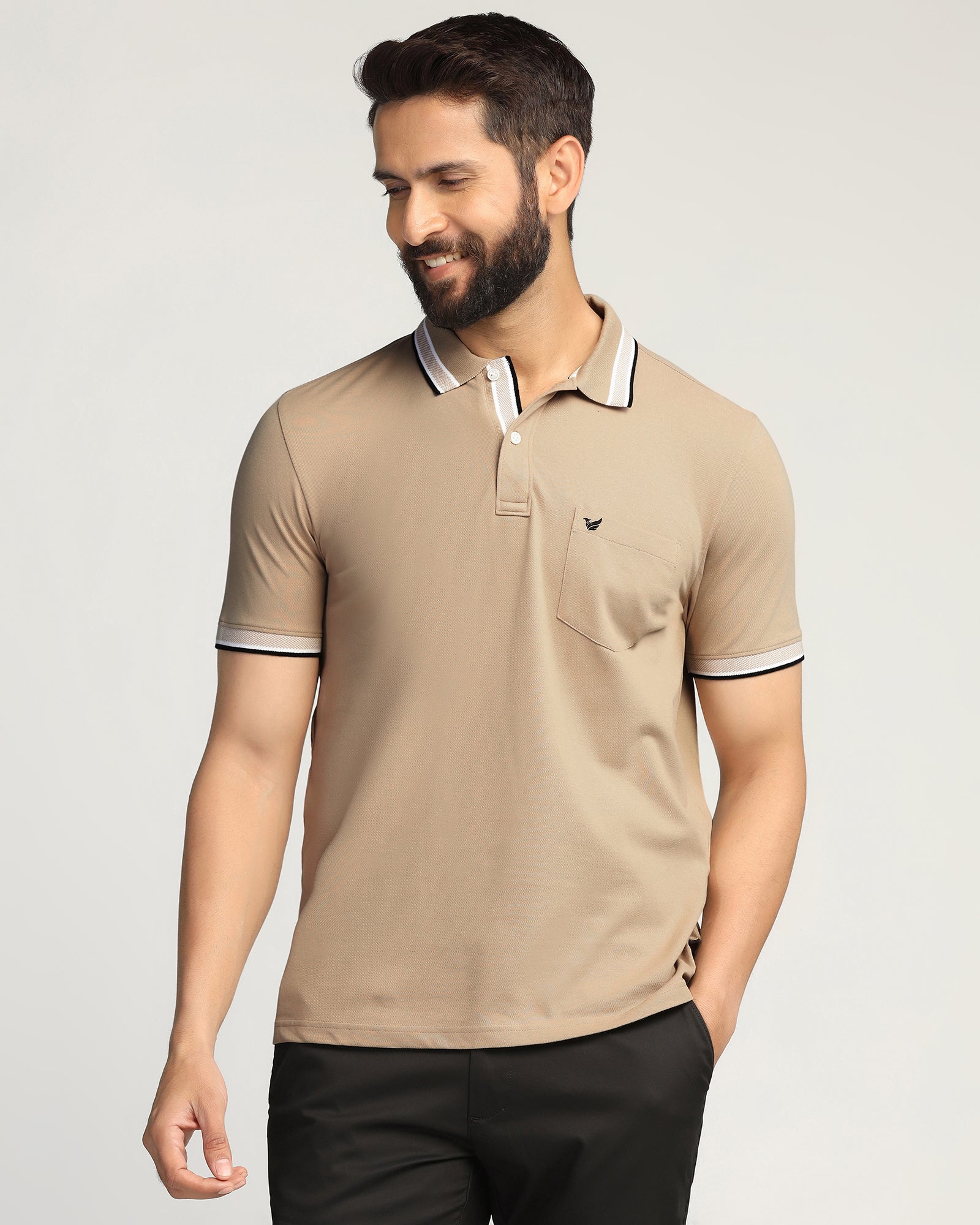 Buy Taurus Beige Solid Polo T-Shirt With Pocket Online
