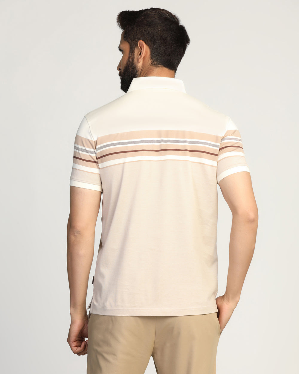 Buy Bella Beige Stripe Polo T-Shirt With Pocket Online