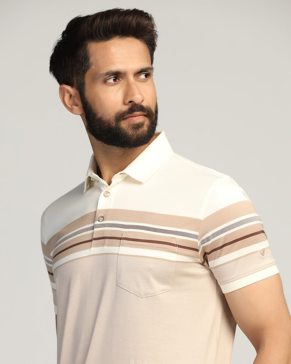Buy Bella Beige Stripe Polo T-Shirt With Pocket Online