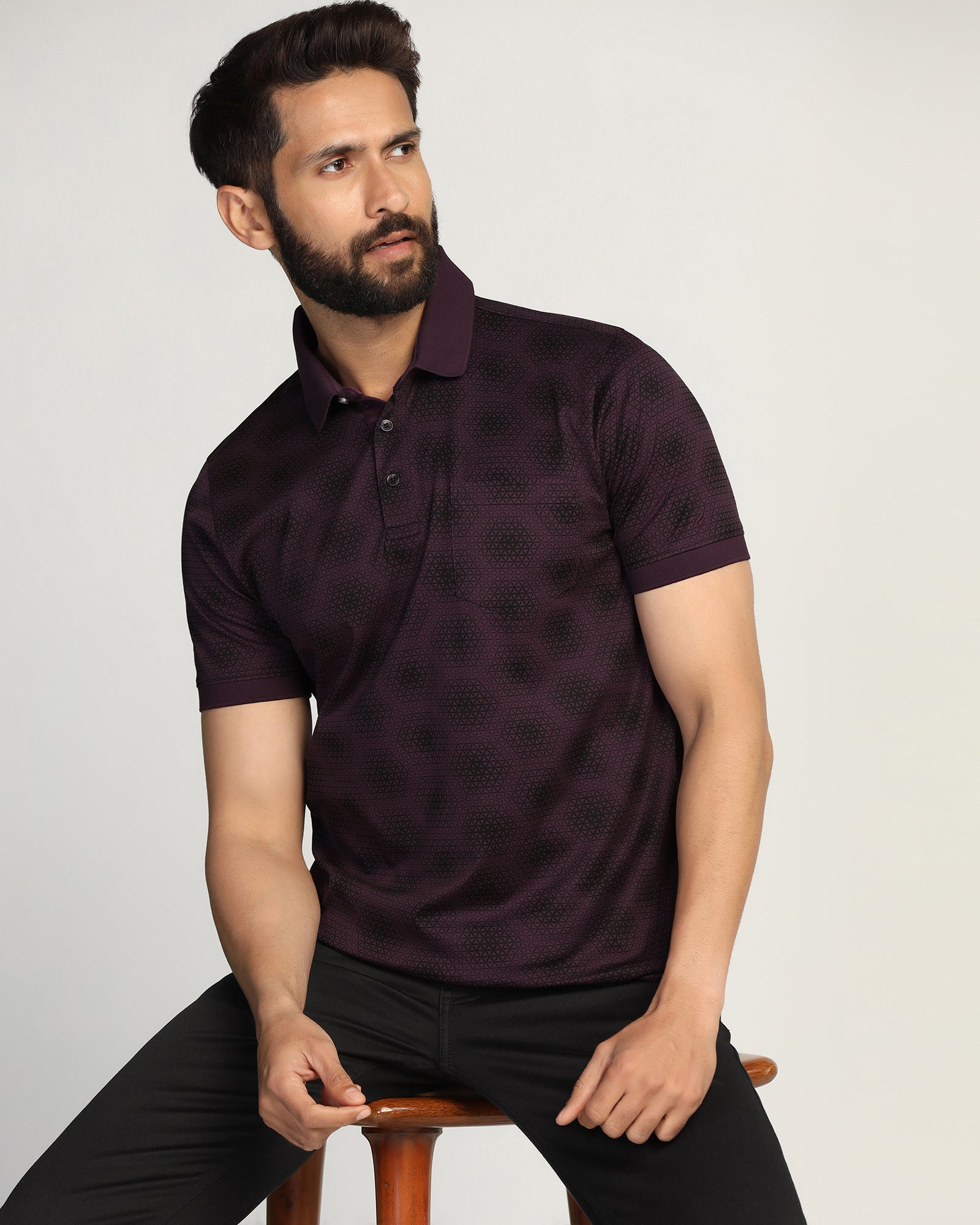 Buy Hex Purple Printed Polo T-Shirt With Pocket Online