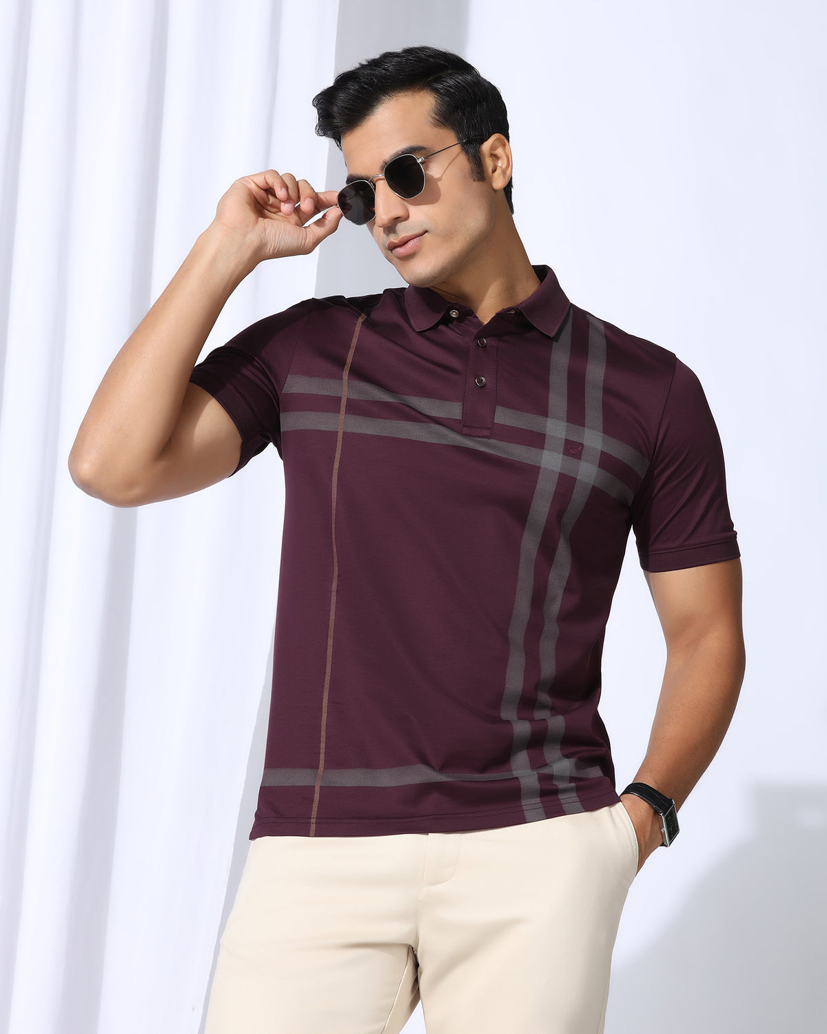 Buy Saddy Wine Printed Polo T-Shirt Online India