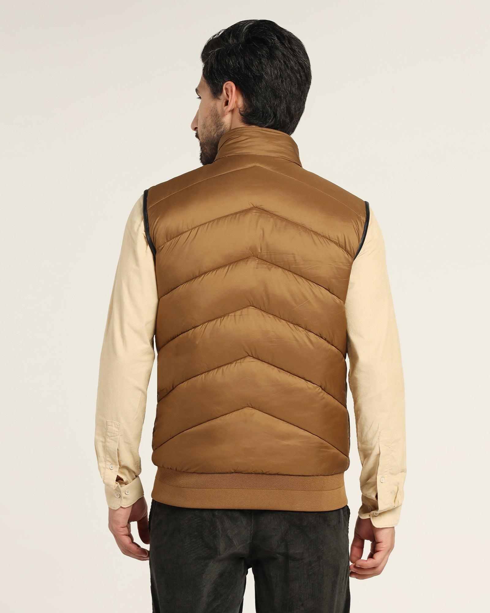 Reversible Burnt Gold Solid Zipper Jacket - Cabe