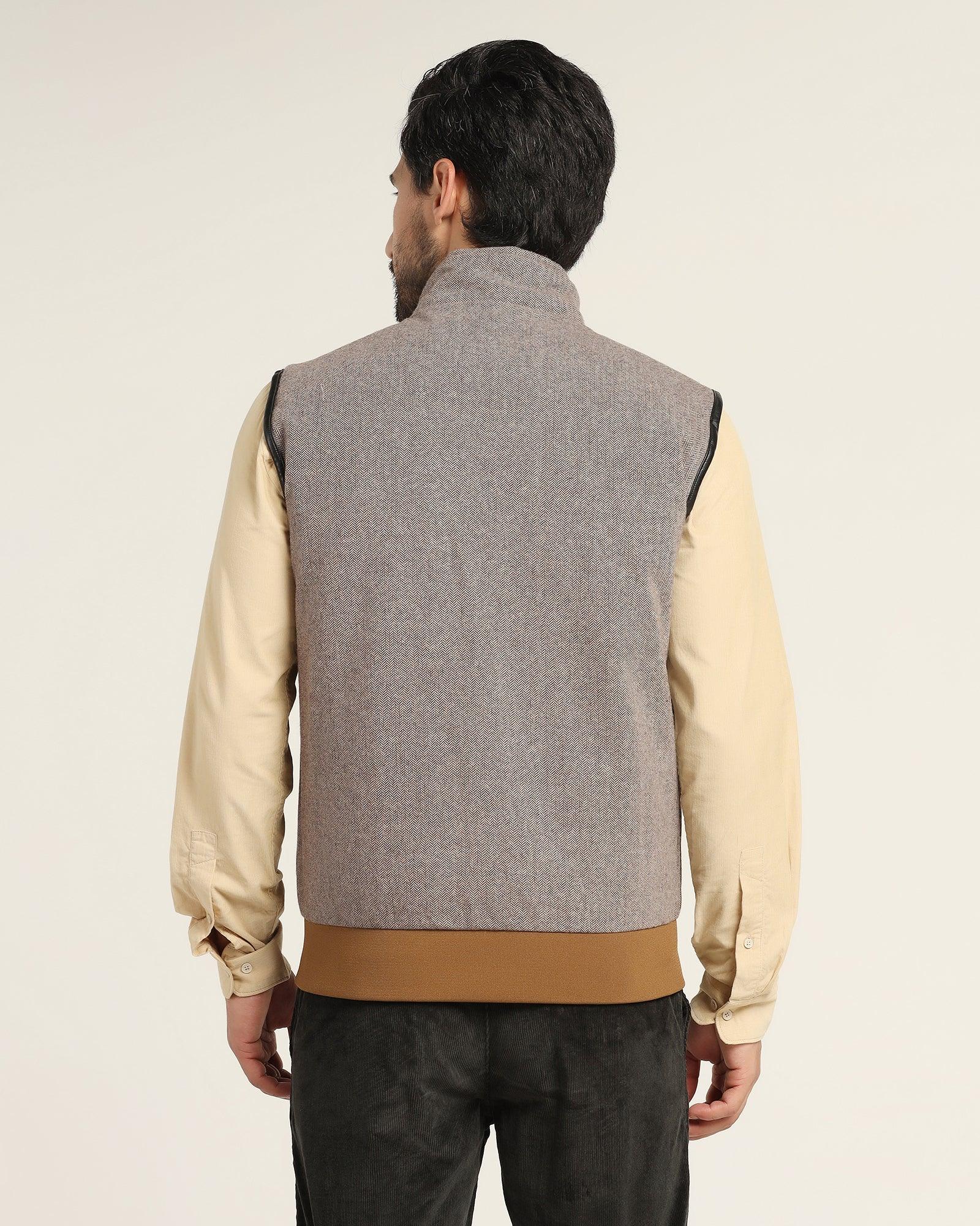Reversible Burnt Gold Solid Zipper Jacket - Cabe