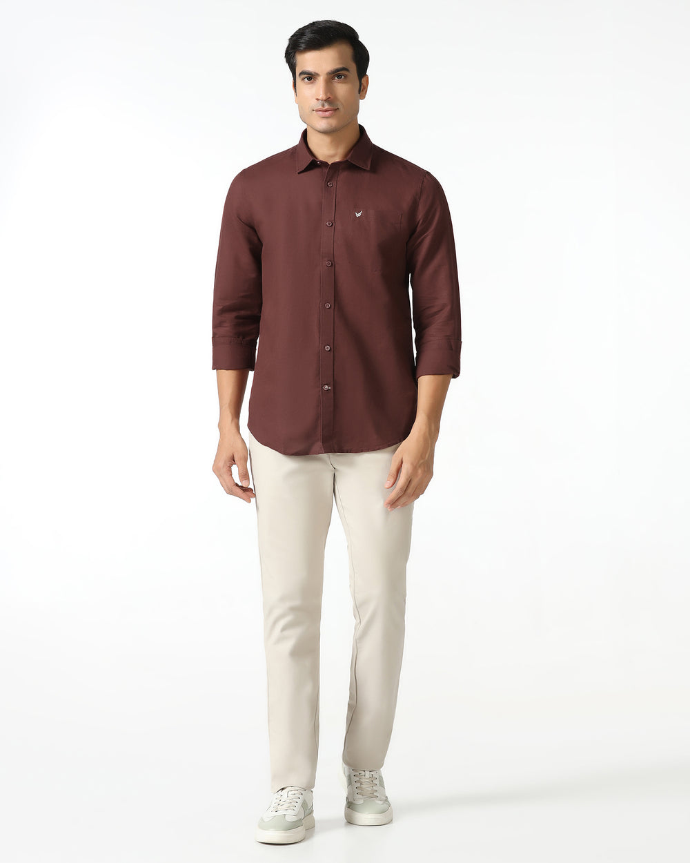 Buy Rust Linen Solid Shirt From Salmon Collection Online