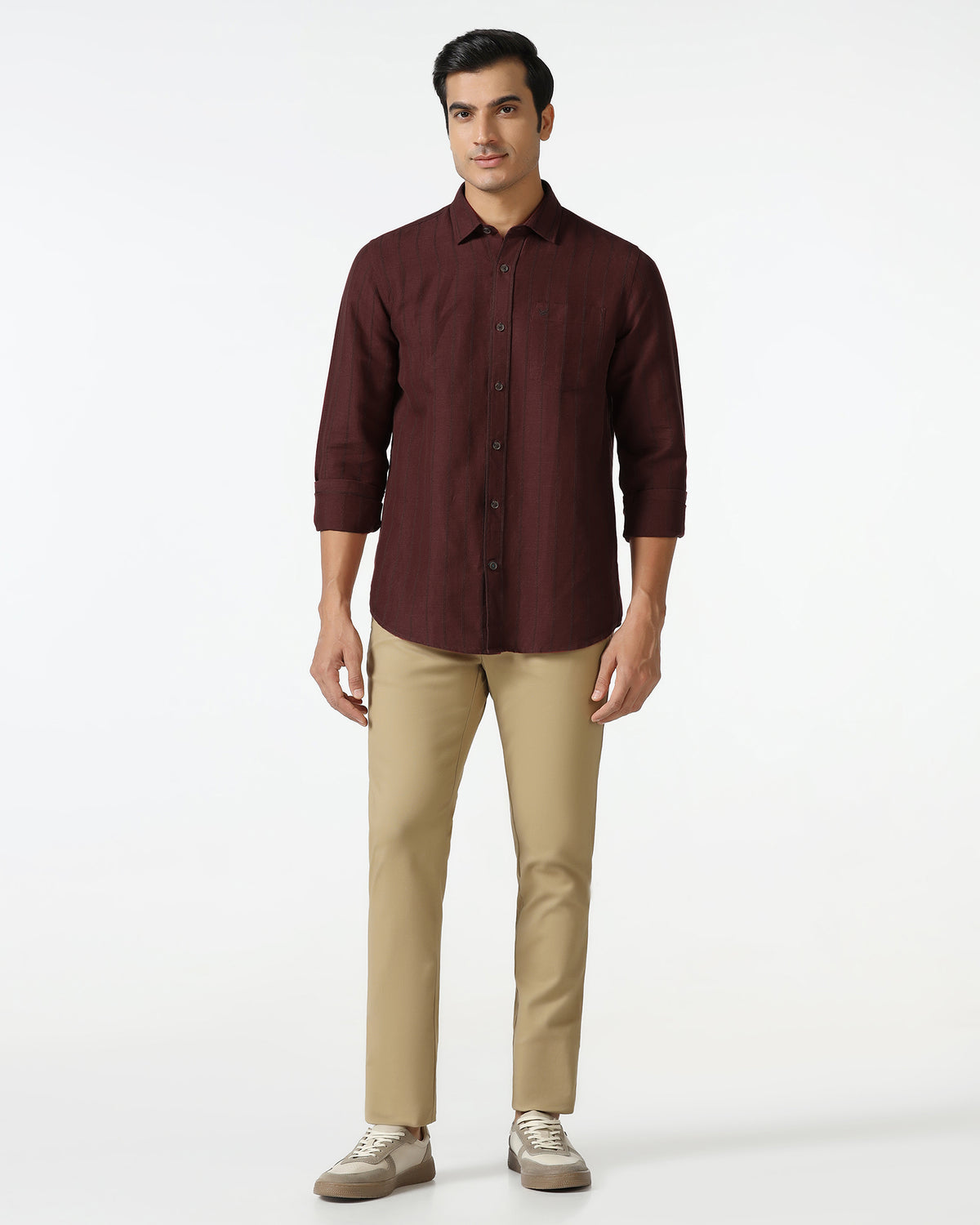 Buy Rust Linen Stripe Shirt From Raydon Collection Online