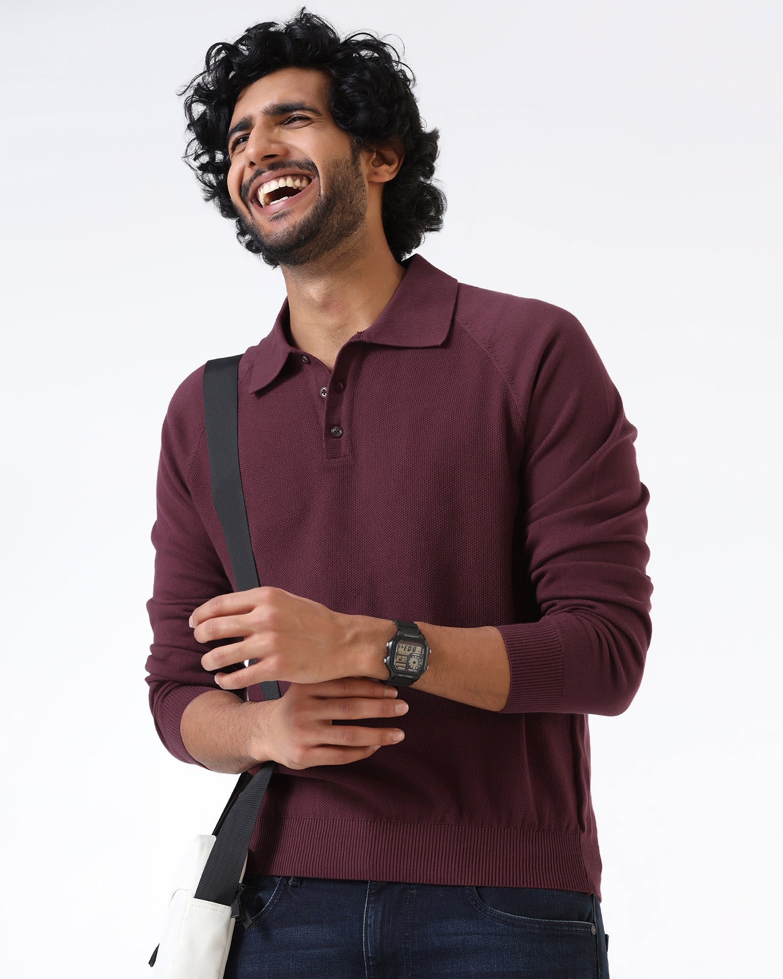 Buy Rust Polo Neck Textured Sweater Online at Blackberrys