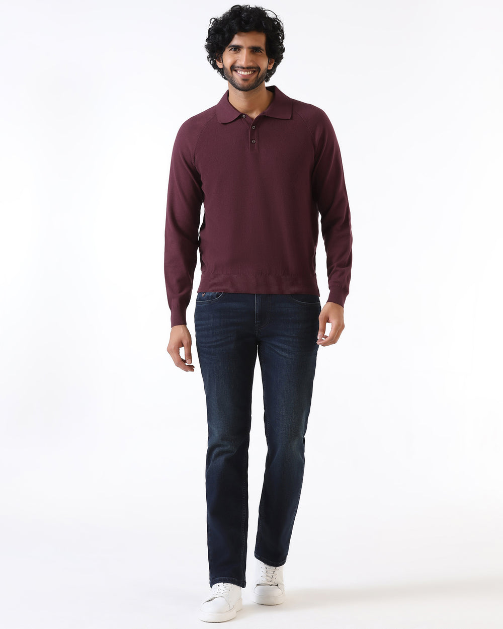 Rust Polo Neck Textured Sweater - Joshua