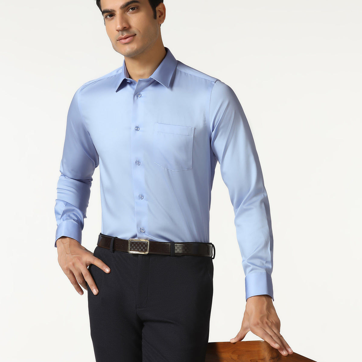 bright blue solid shirt