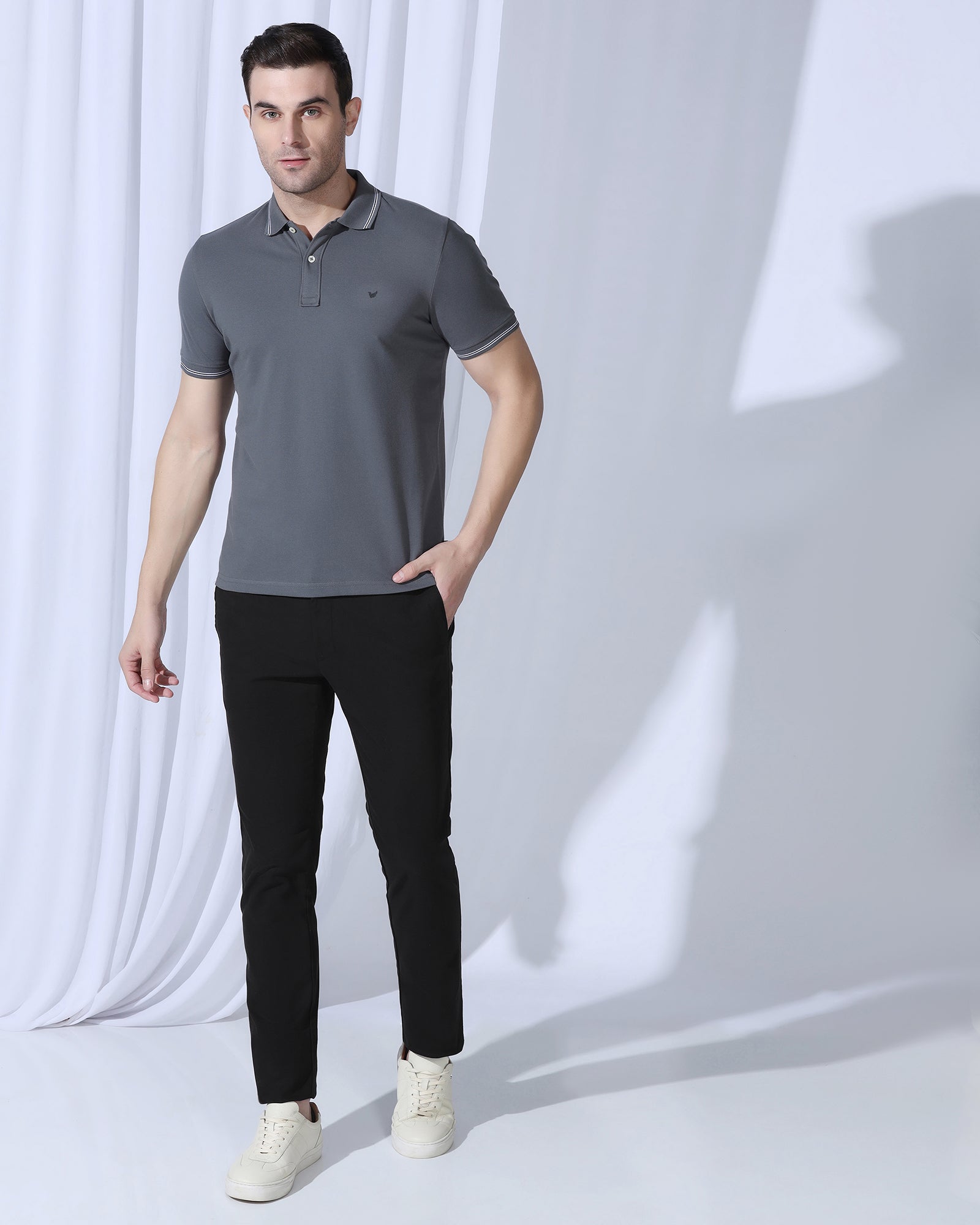 Slim Fit B-91 Casual Black Textured Khakis - Kary
