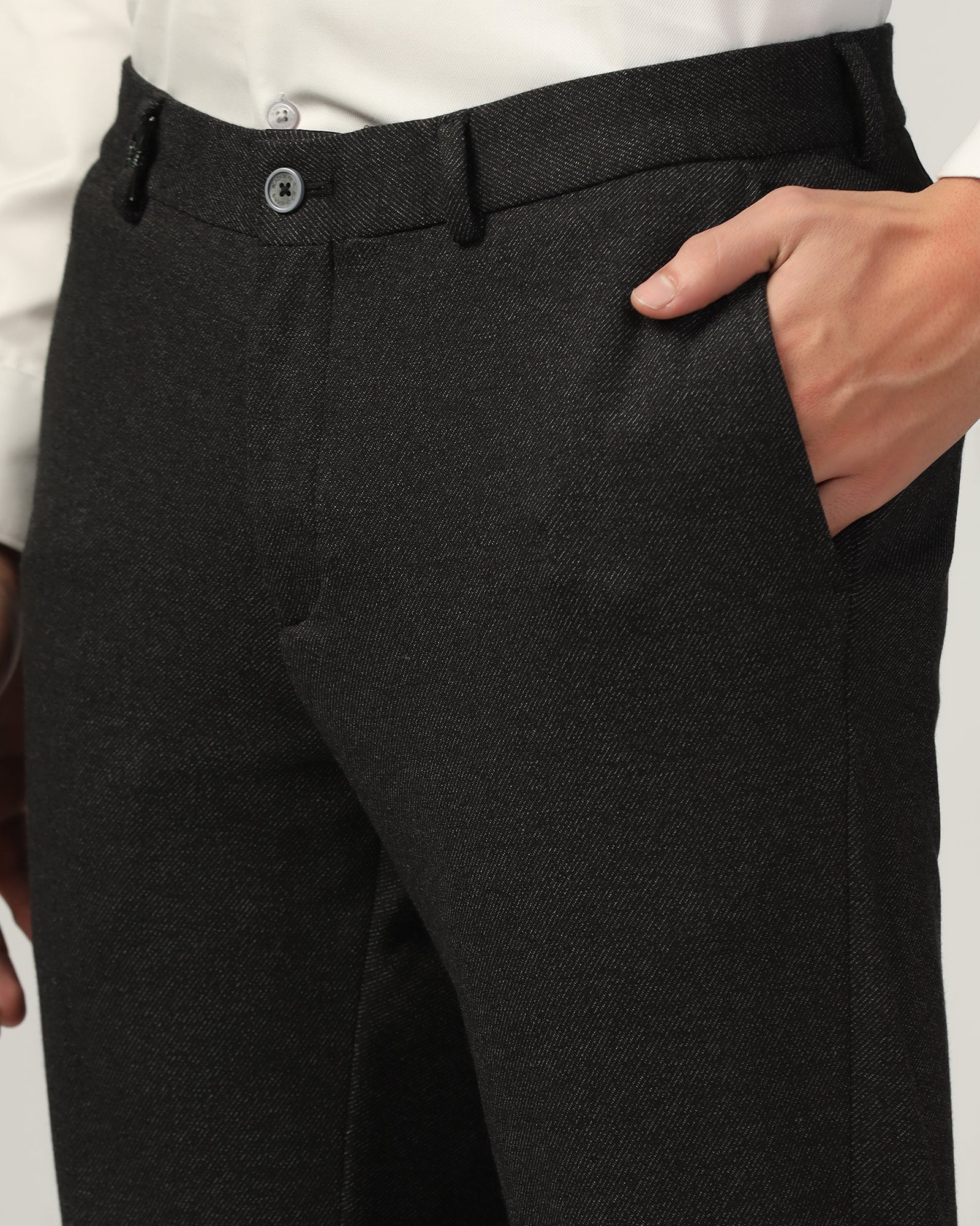 Buy Slim Comfort B-95 Charcoal Textured Trouser - Rover