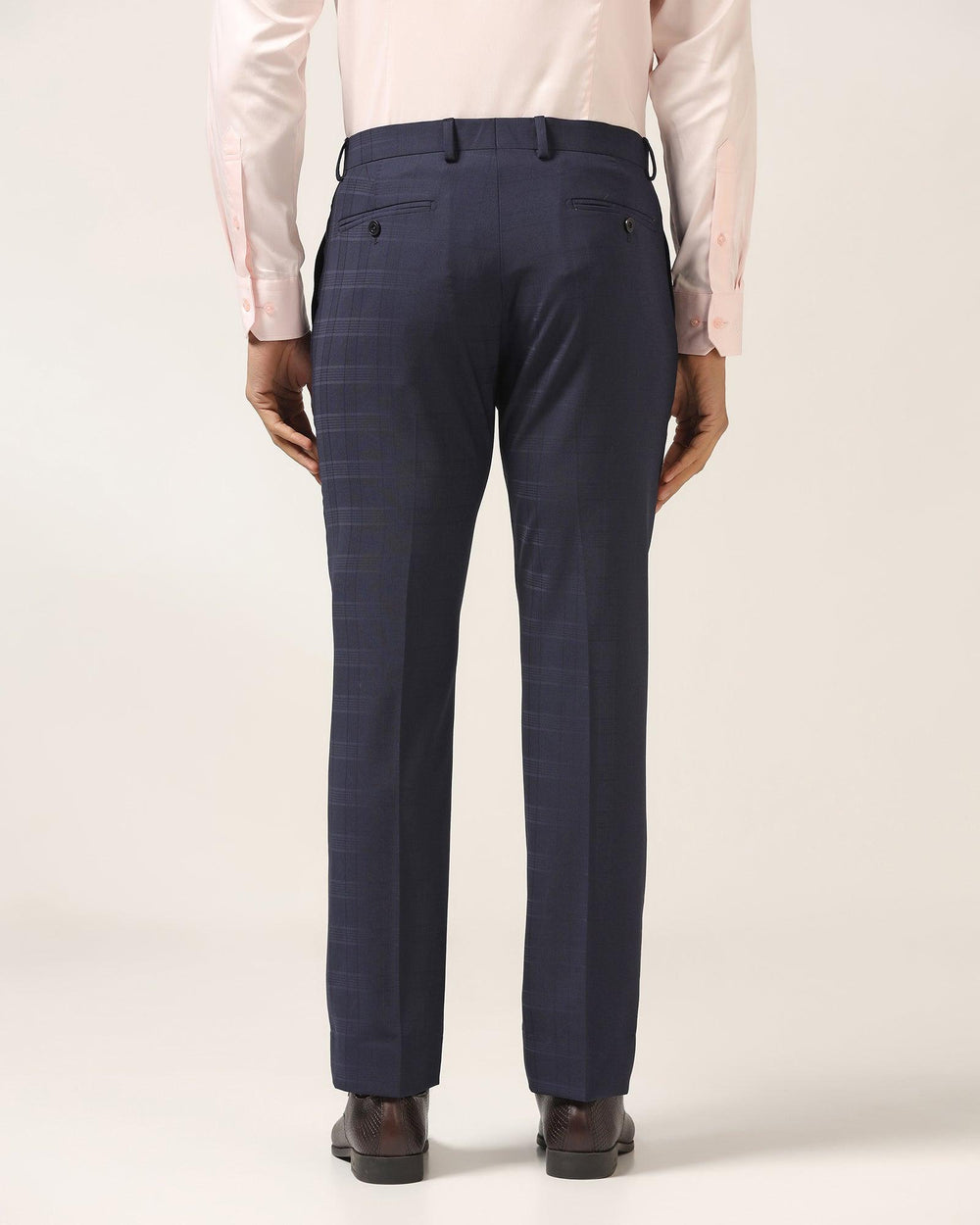 Buy Luxe Slim Comfort B-95 Formal Navy Check Trouser Online