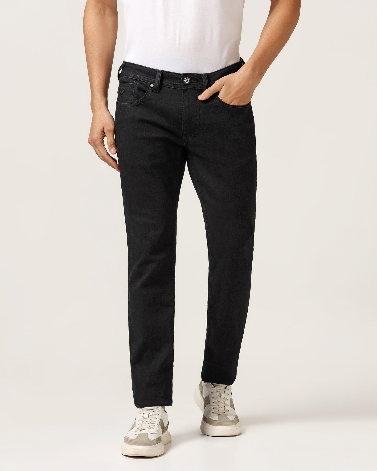 Slim Comfort Buff Fit Black Textured Jeans - Ruben