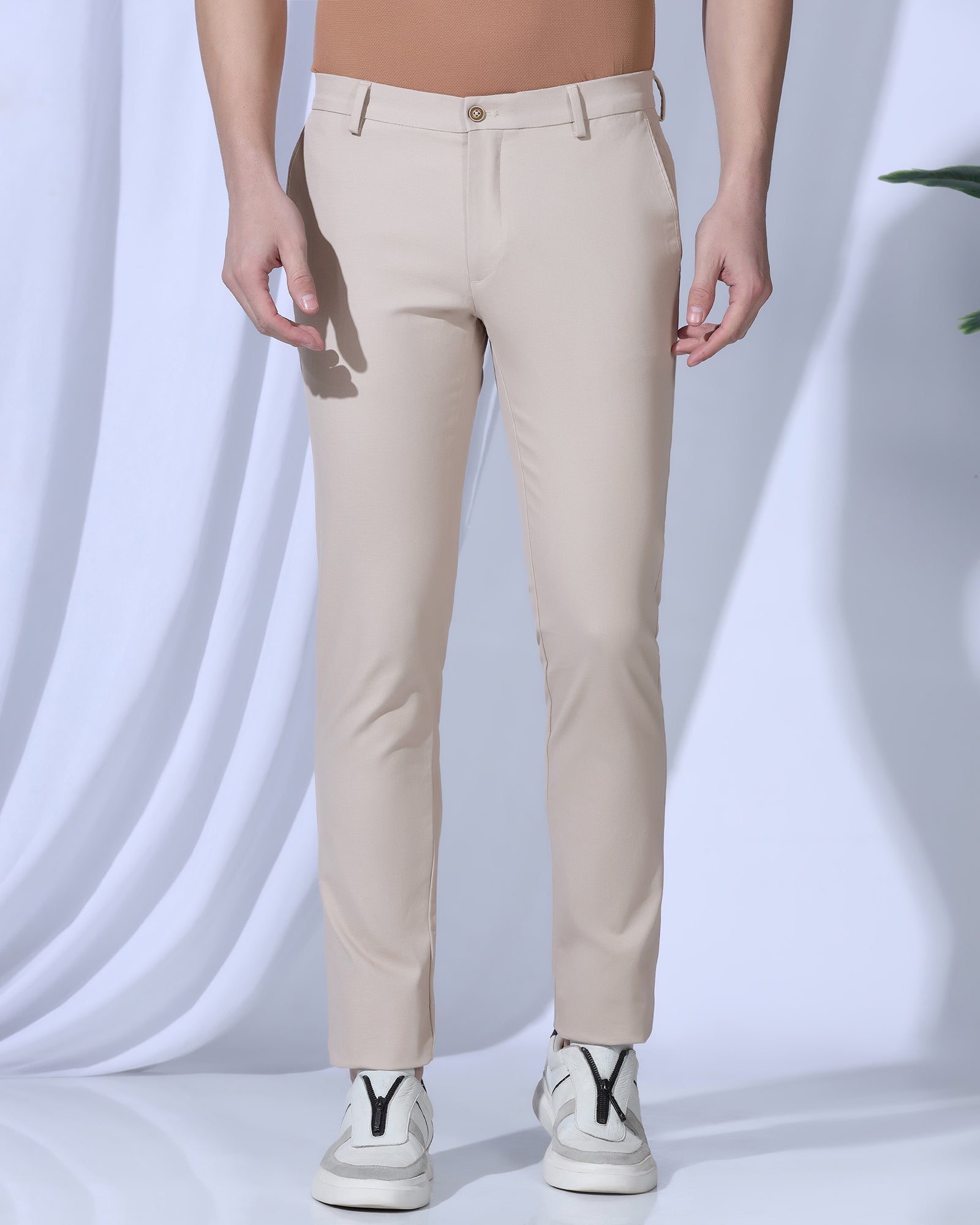 Slim Fit B-91 Casual Beige Textured Khakis - Kary