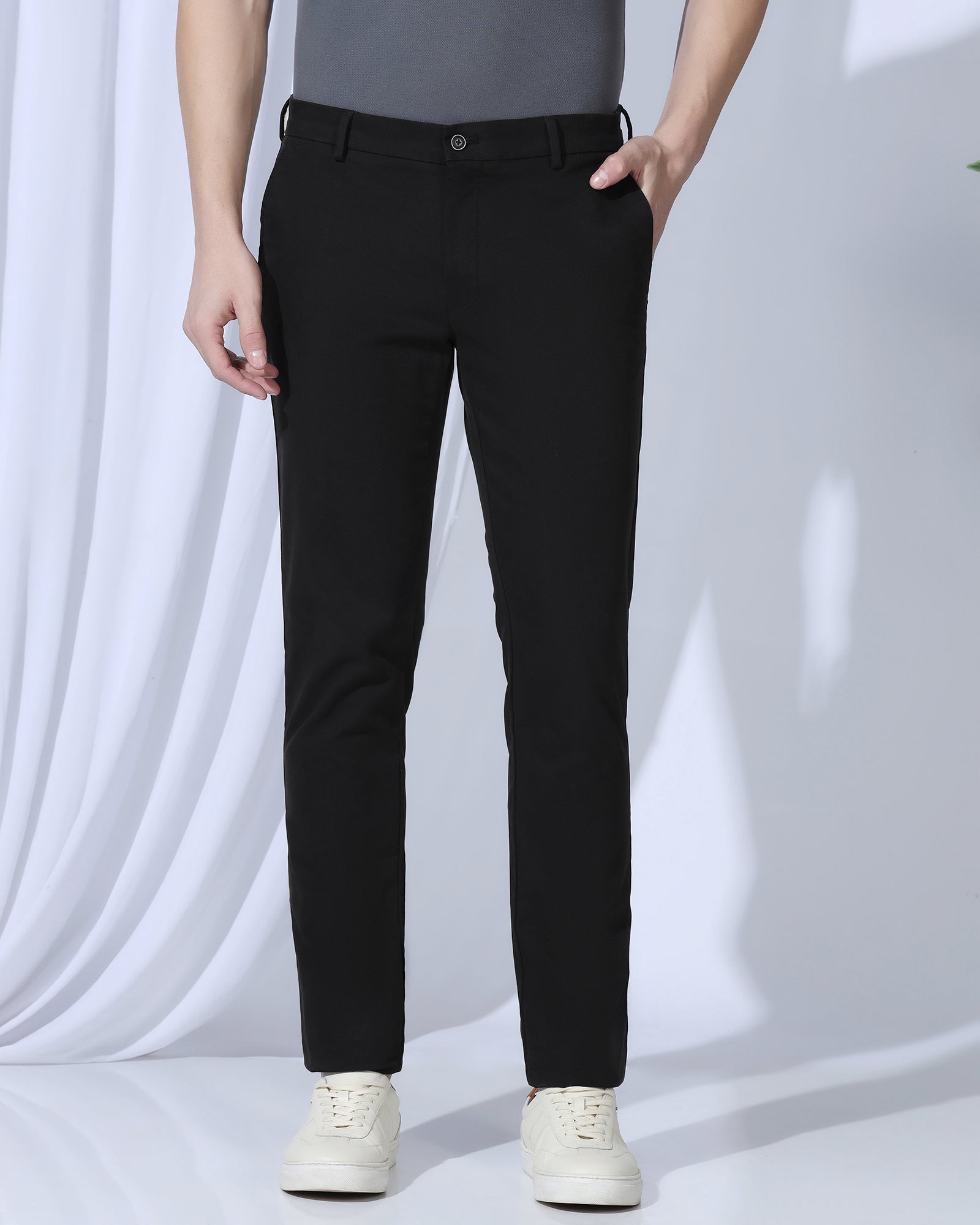 Slim Fit B-91 Casual Black Textured Khakis - Kary