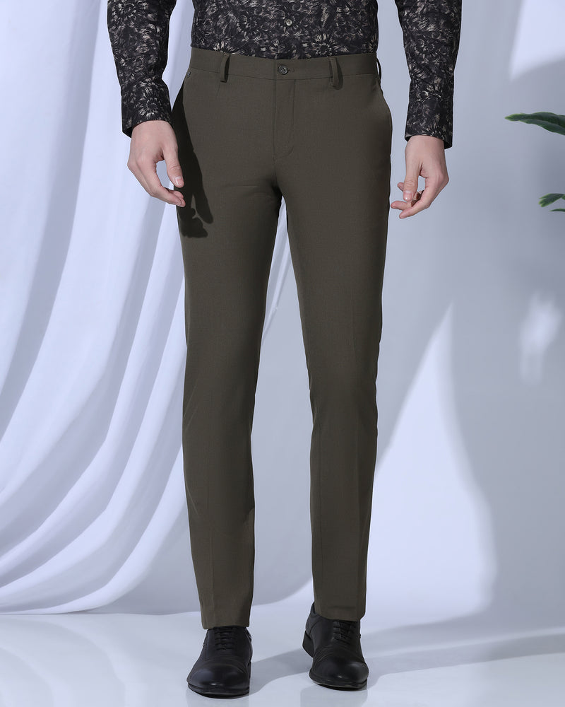 Buy Slim Fit B-91 Formal Brown Solid Trouser Online