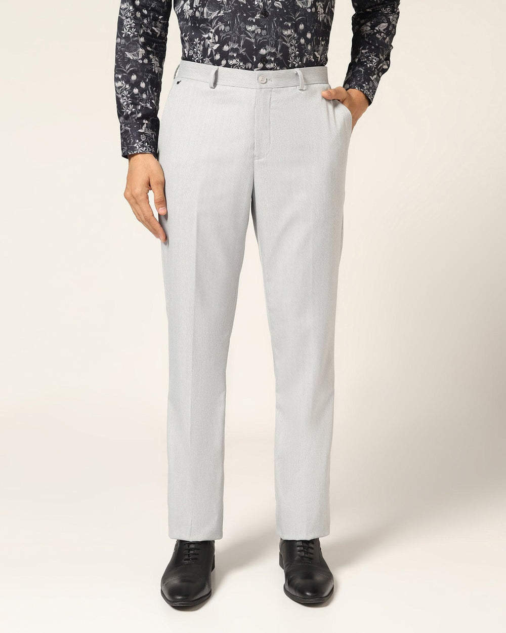Buy Straight B-90 Formal Light Grey Textured Trouser - Luna