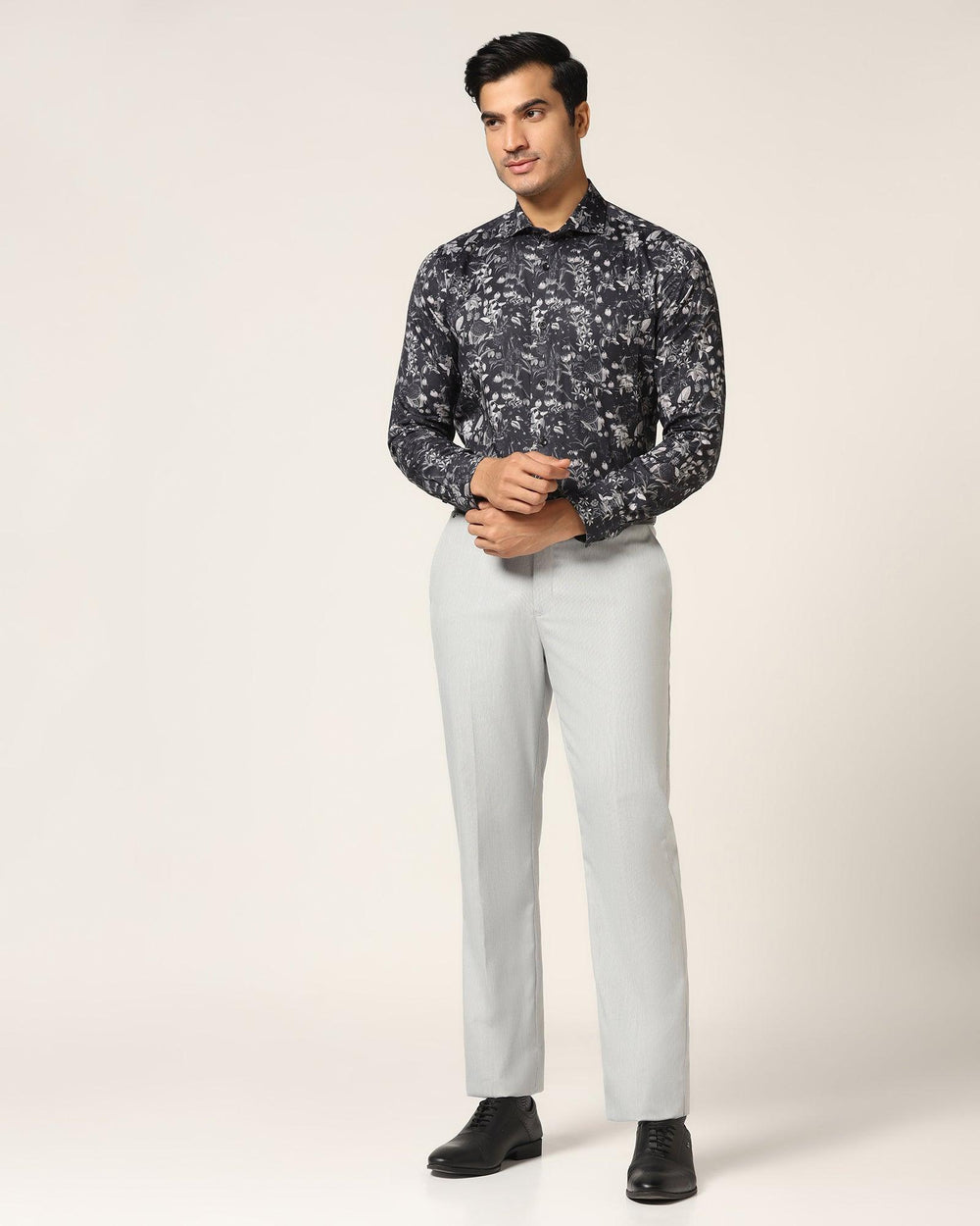 Buy Straight B-90 Formal Light Grey Textured Trouser - Luna