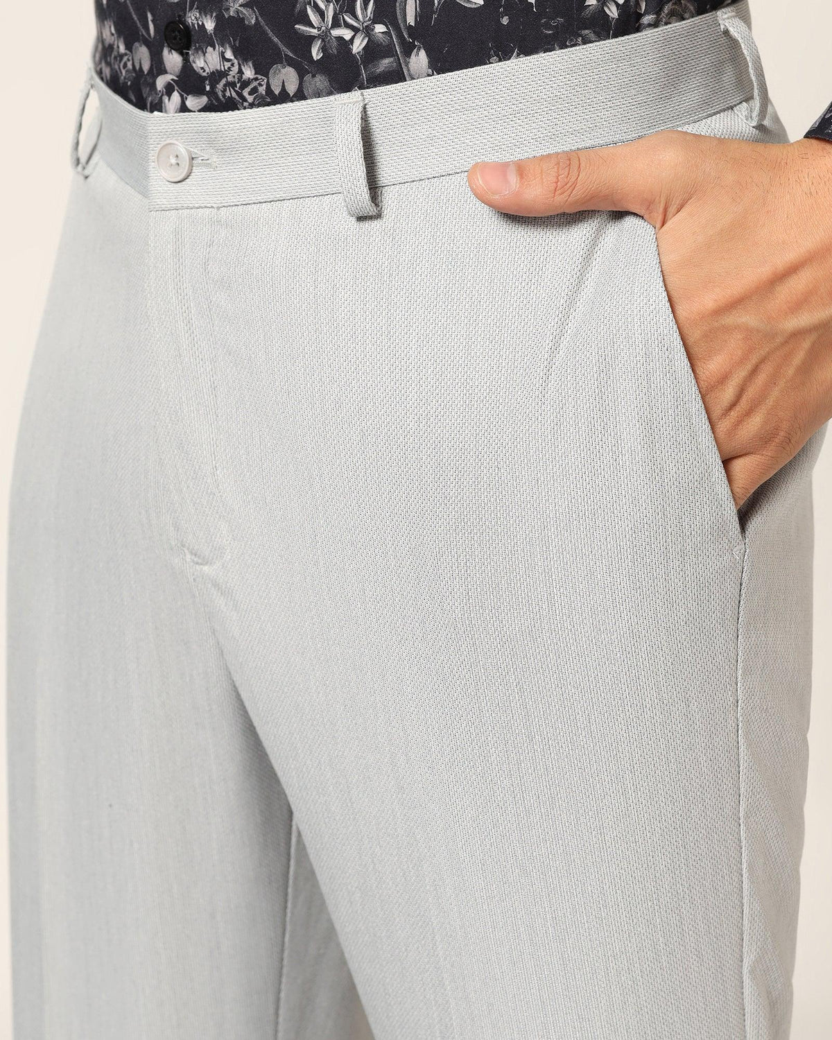 Buy Straight B-90 Formal Light Grey Textured Trouser - Luna