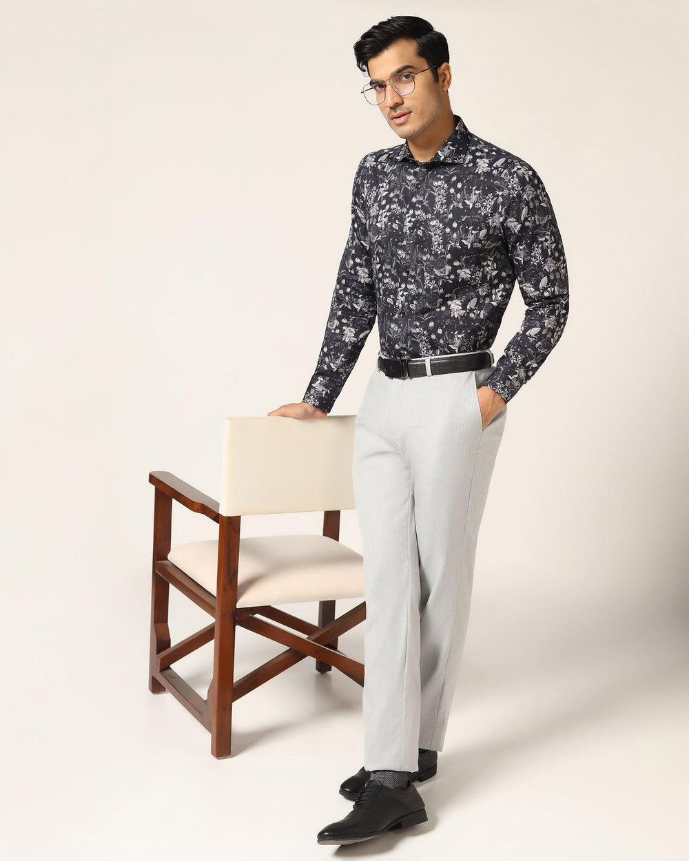 Buy Straight B-90 Formal Light Grey Textured Trouser - Luna