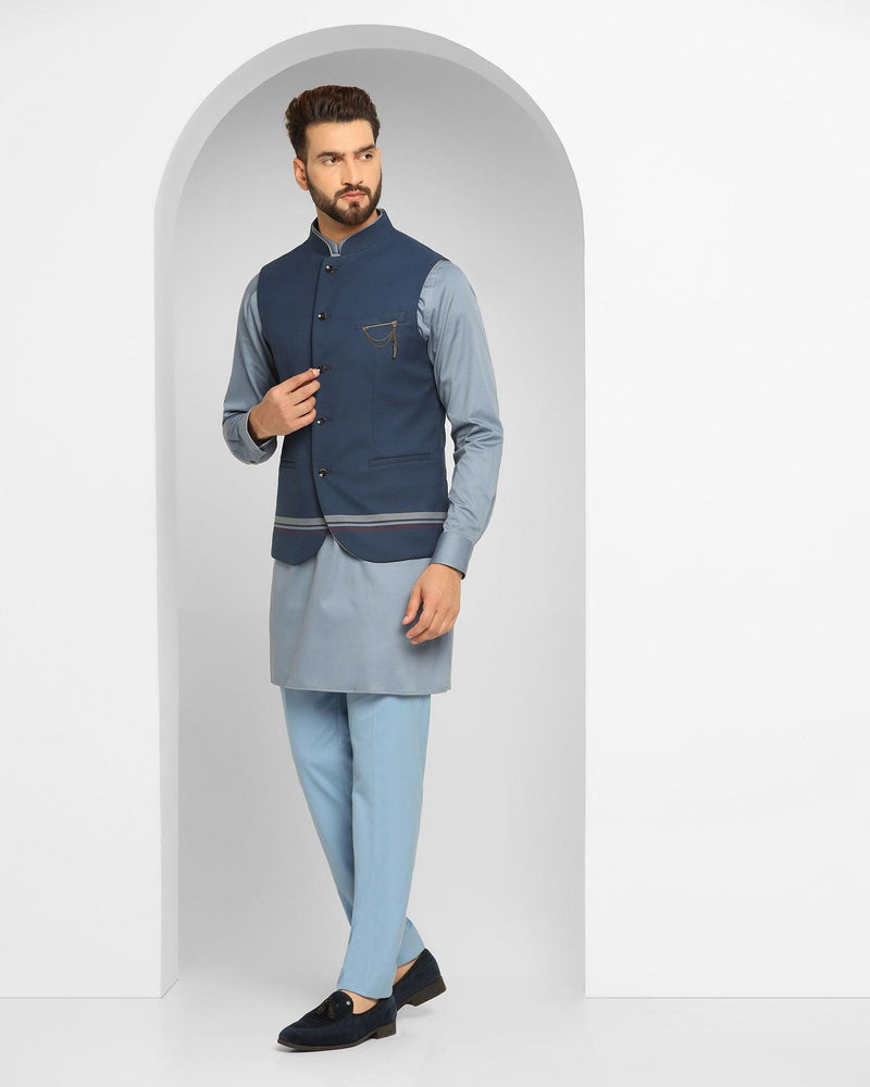 Buy Navy Swarn Solid Achkan Set - Enola Online