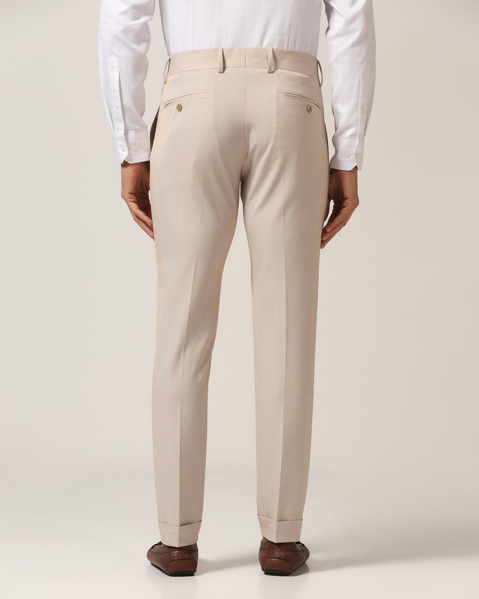 Super Slim Phoenix Formal Beige Stripe Trouser - Ninja