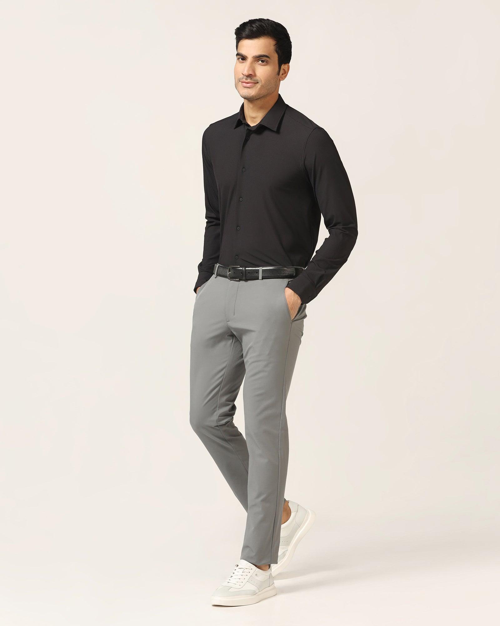 TechPro Slim Fit B-91 Casual Dark Grey Solid Khakis - Borros