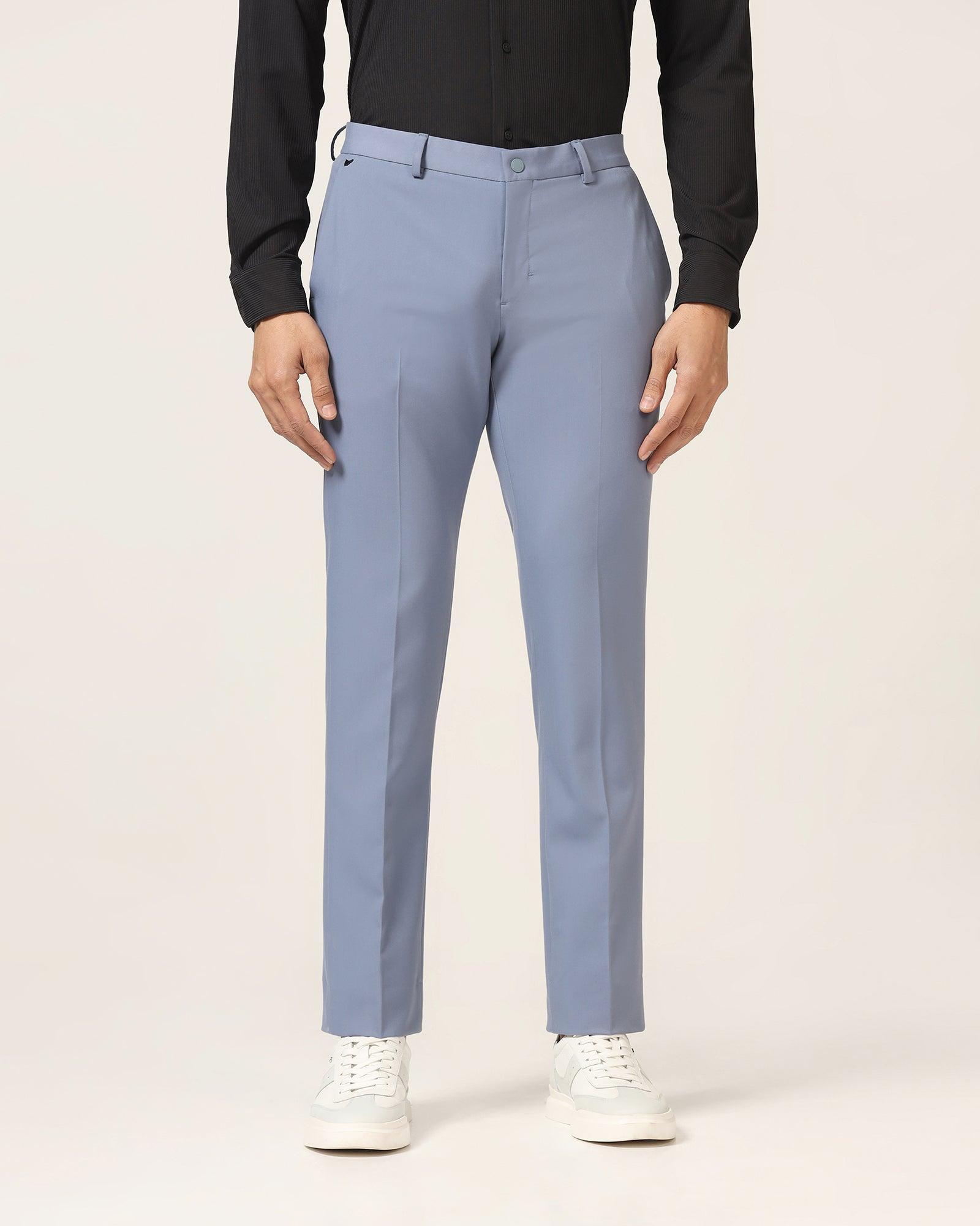 TechPro Slim Fit B-91 Formal Blue Solid Trouser - Ean - Blackberrys