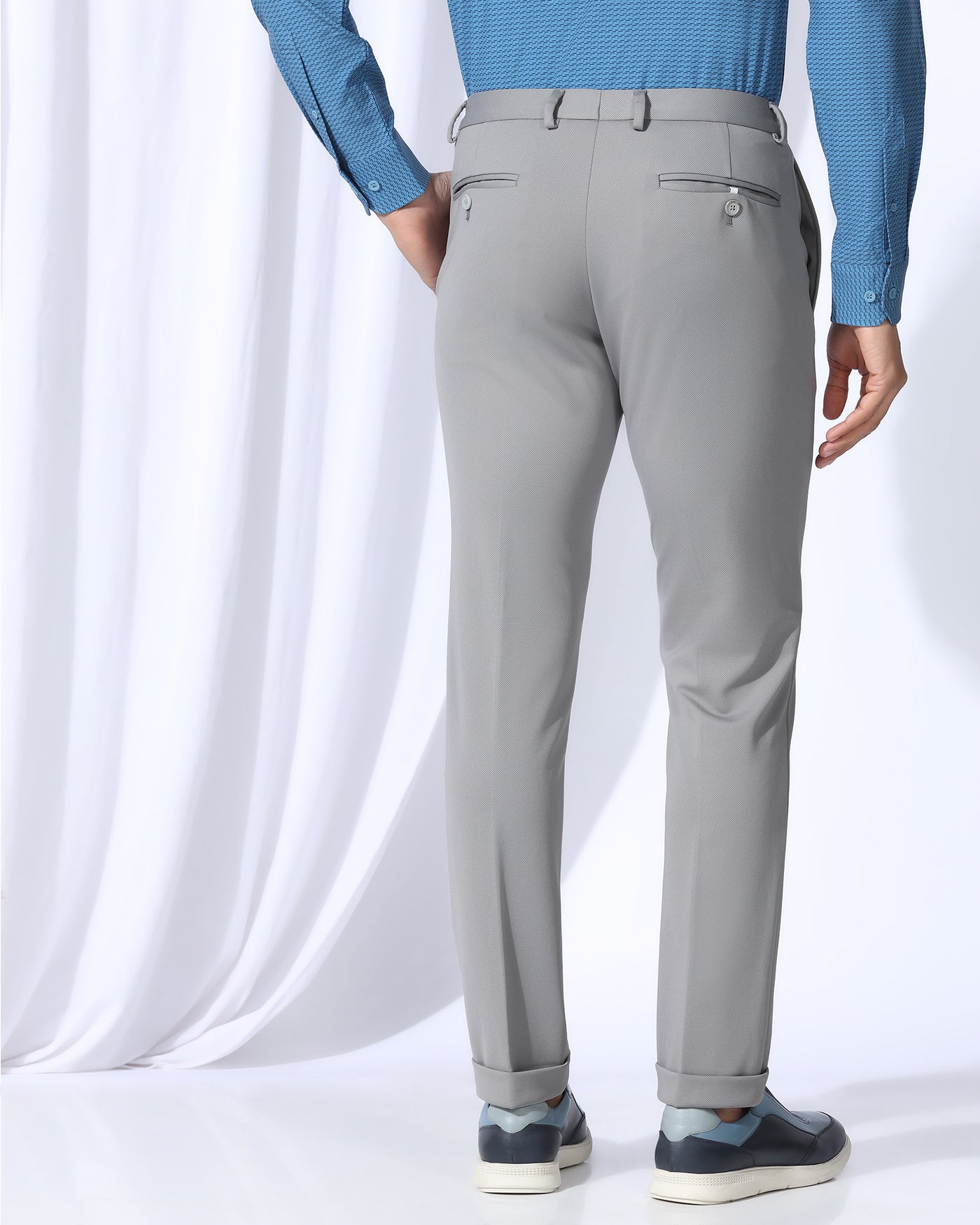 Buy TechPro Slim Fit B-91 Formal Grey Textured Trouser
